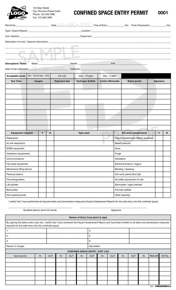 Confined Space Entry | CSE1 Custom Form Template | Forms Direct