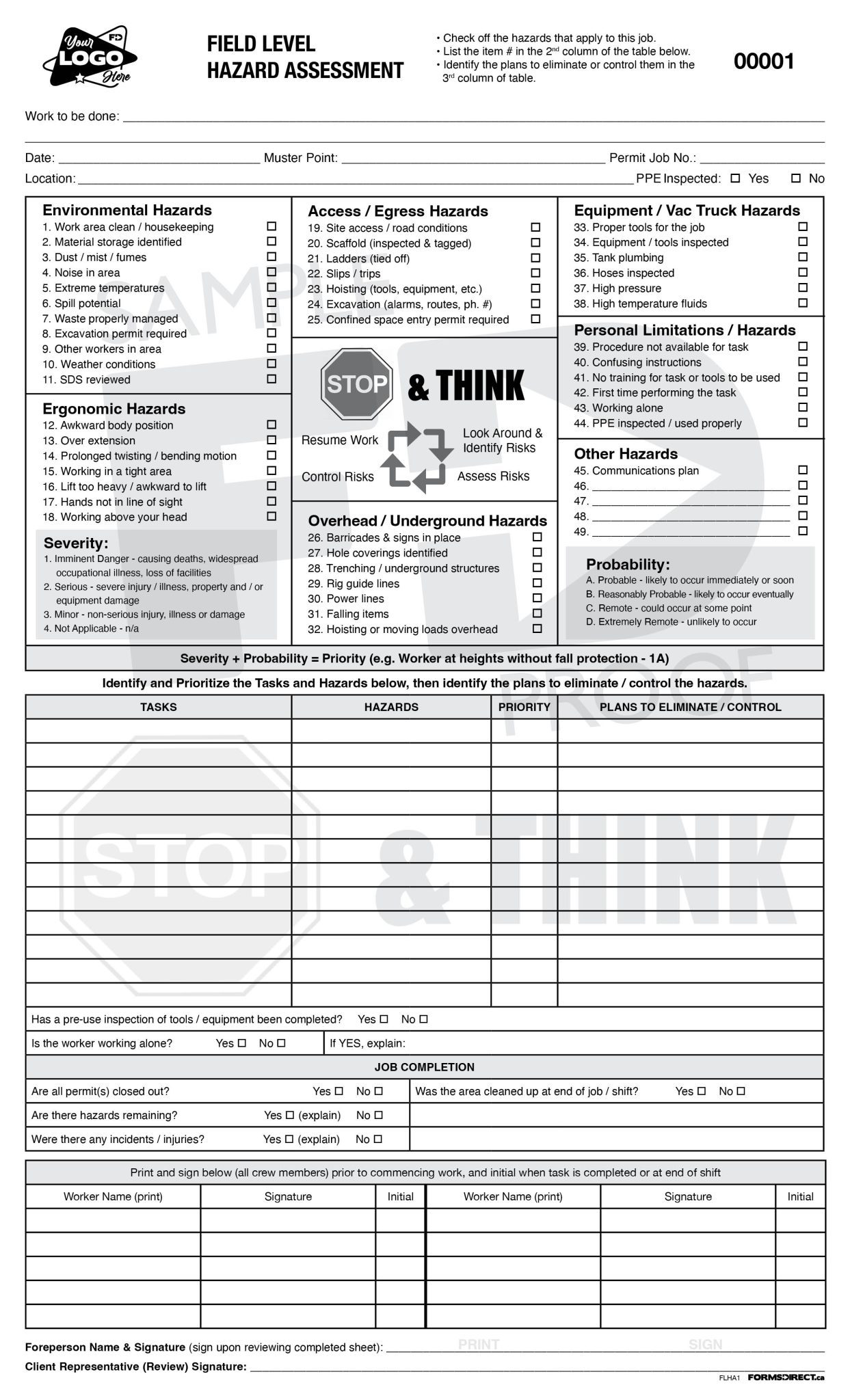 Field Level Hazard Assessment | FLHA1 Custom Form | Forms Direct