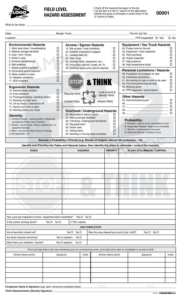 Field Level Hazard Assessment | FLHA1 Custom Form | Forms Direct