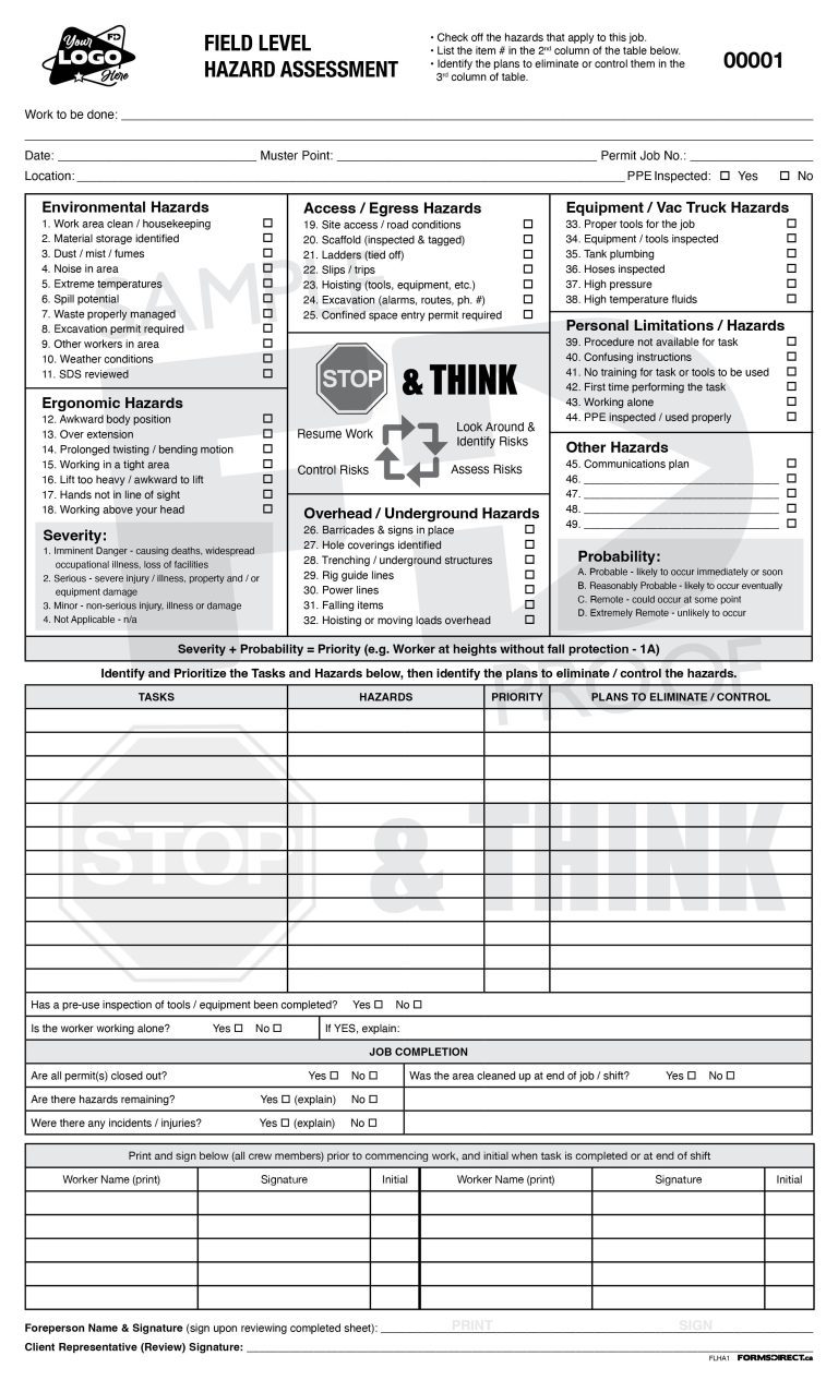 Field Level Hazard Assessment | FLHA1 Custom Form | Forms Direct