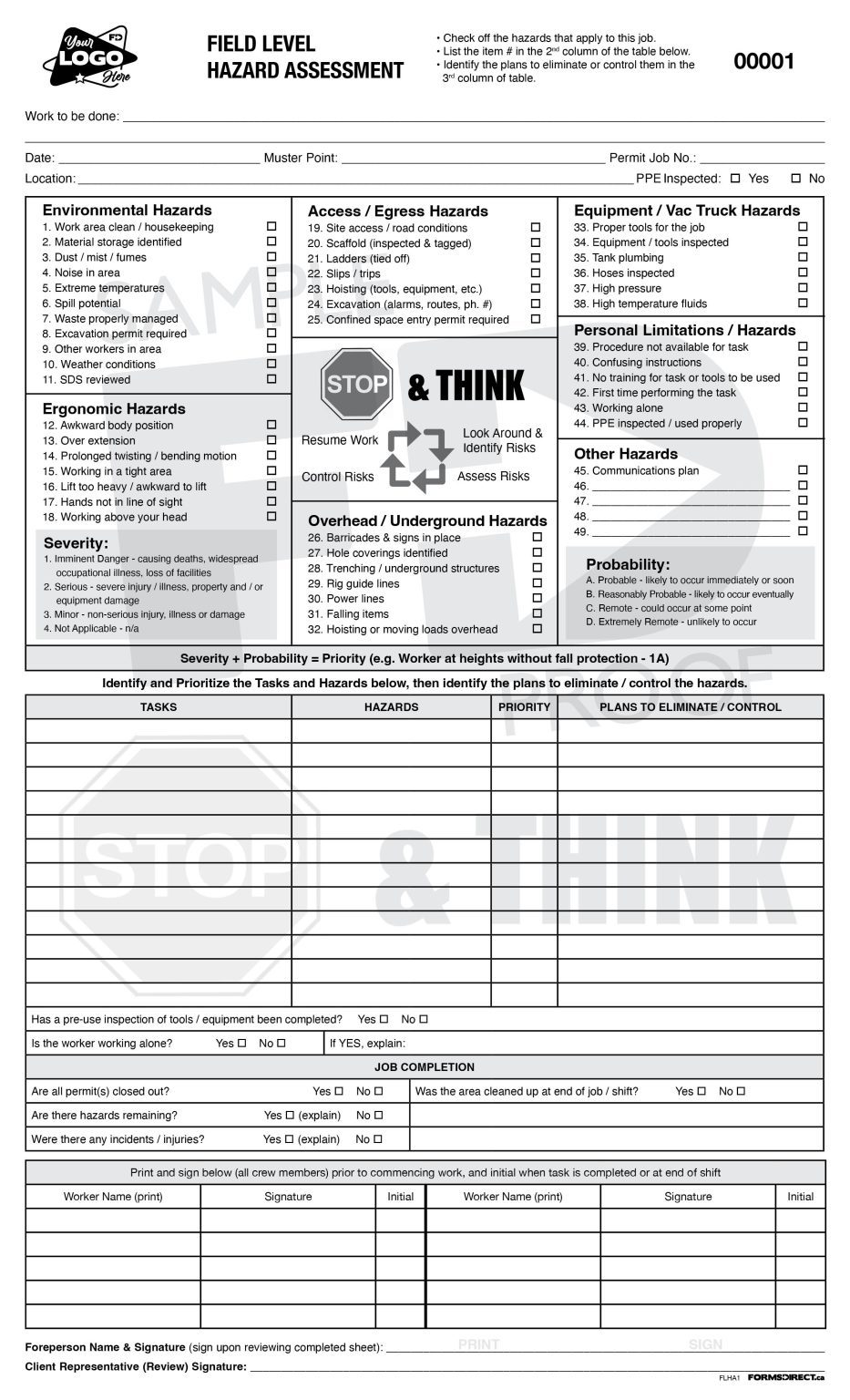 Field Level Hazard Assessment | FLHA1 Custom Form | Forms Direct