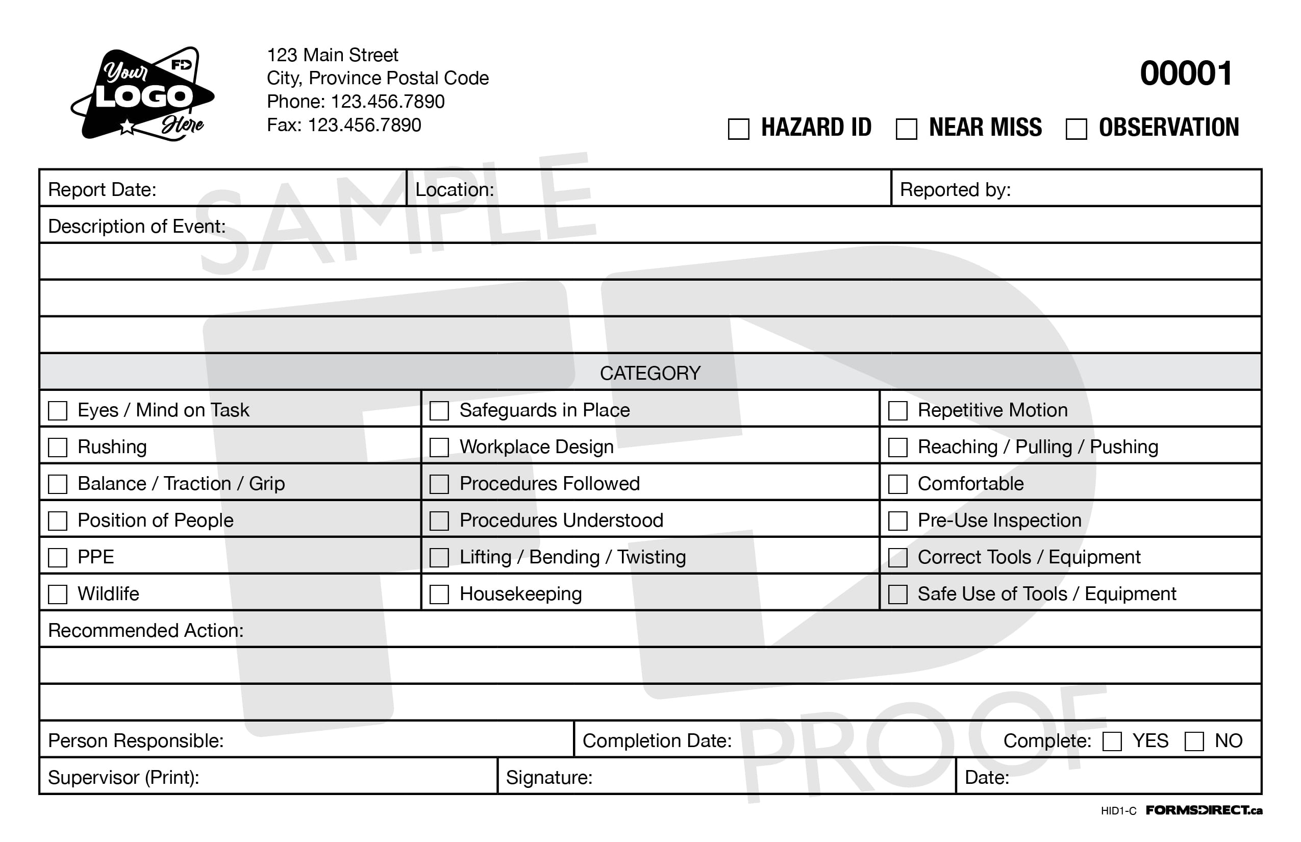 Hazard ID / Near Miss Card | HID1C Custom Template | Forms Direct