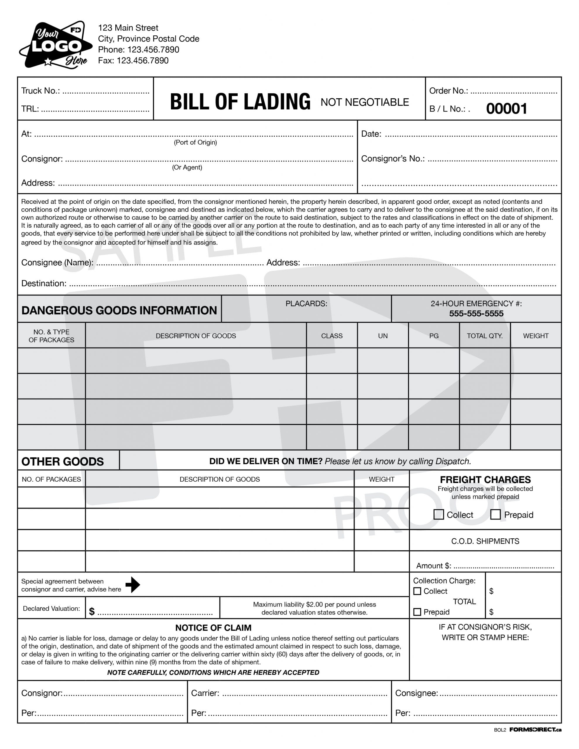 Bill of Lading | BOL2 Custom NCR Form Template | Forms Direct