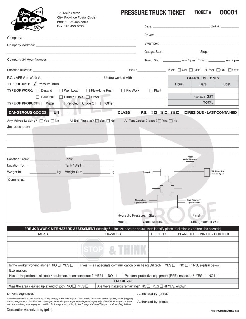Pressure Truck Ticket | PTT2 Custom Template Form | Forms Direct