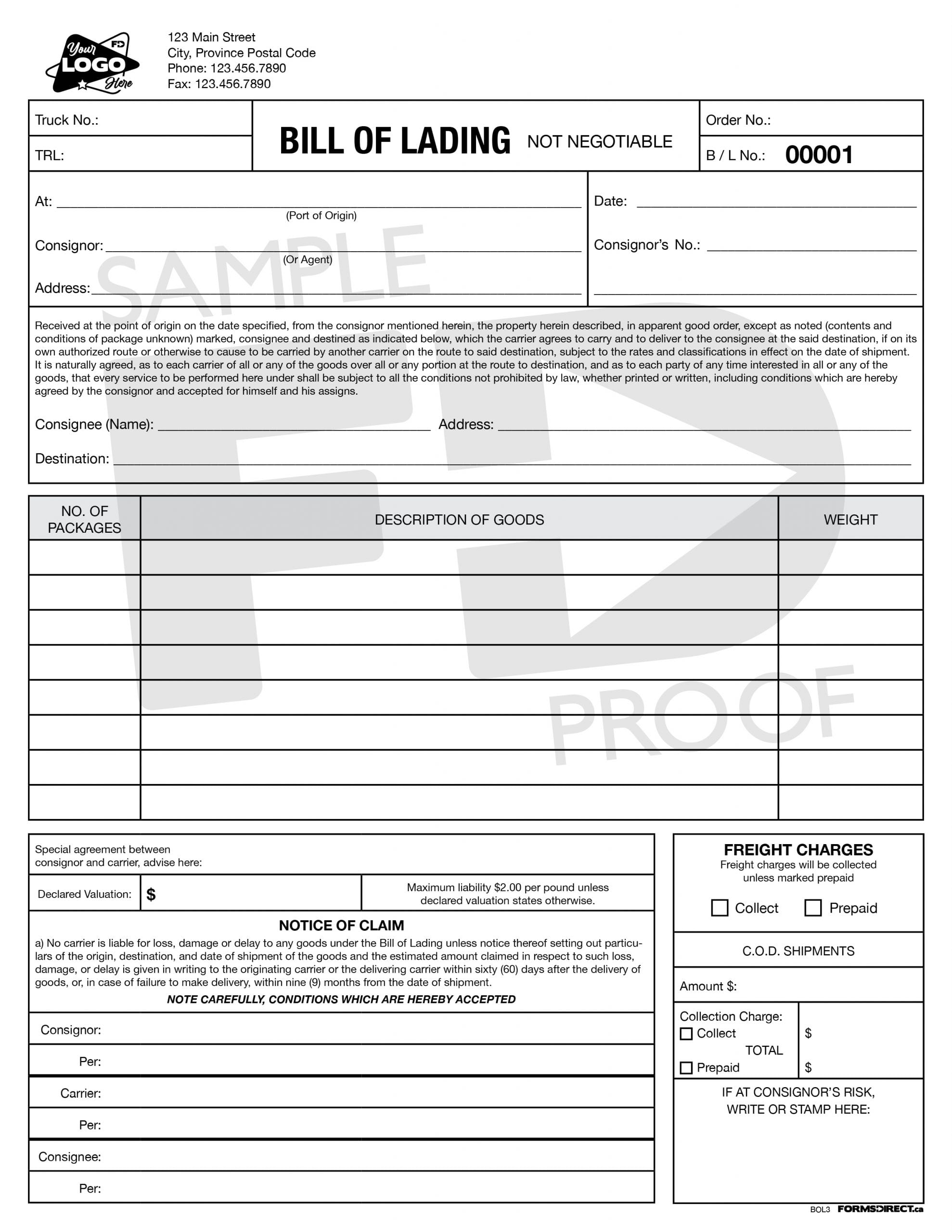 Bill of Lading | BOL3 Custom NCR Driving Record Form | Forms Direct