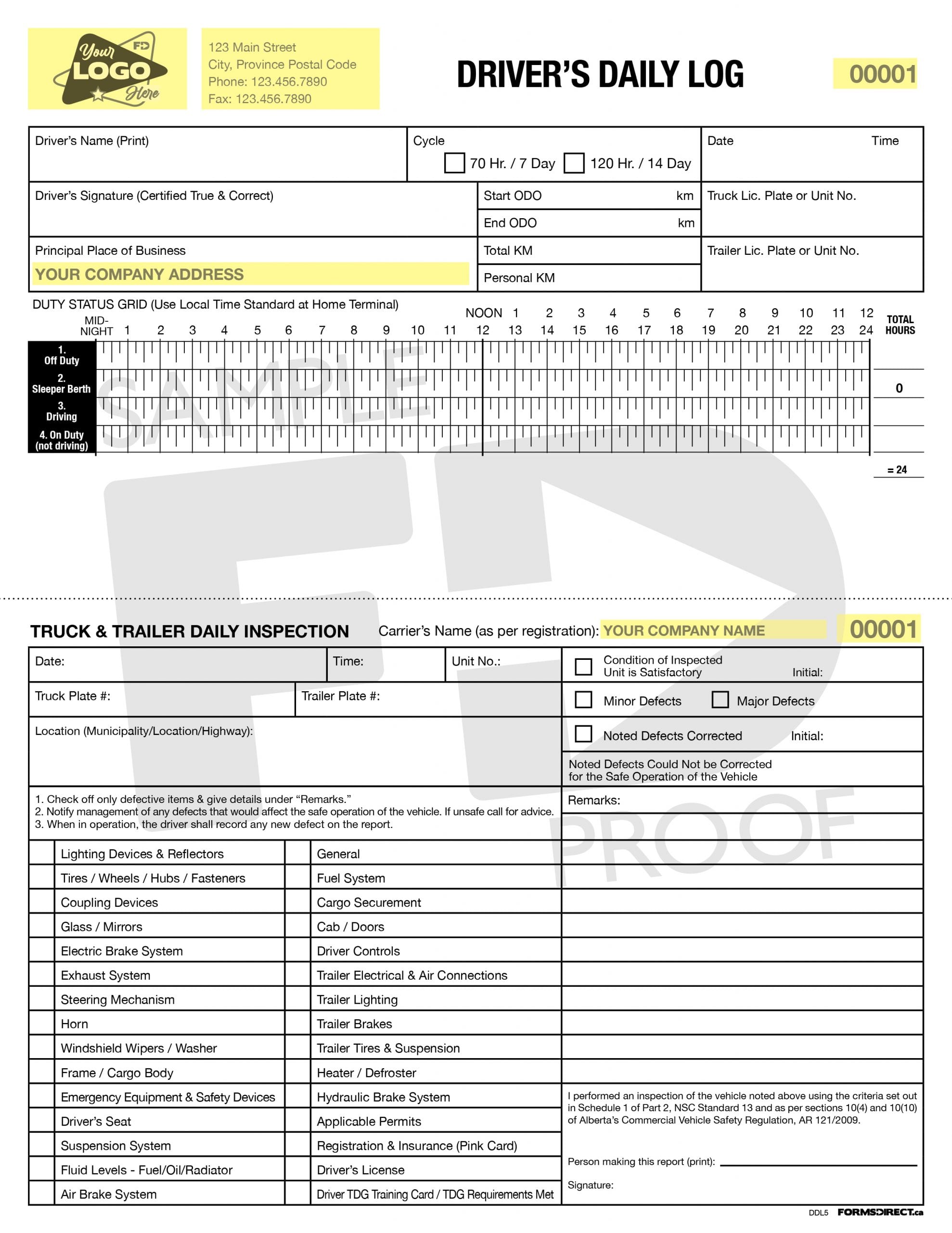 Driver's Daily Log | DDL5 NCR Custom Form Template | Forms Direct