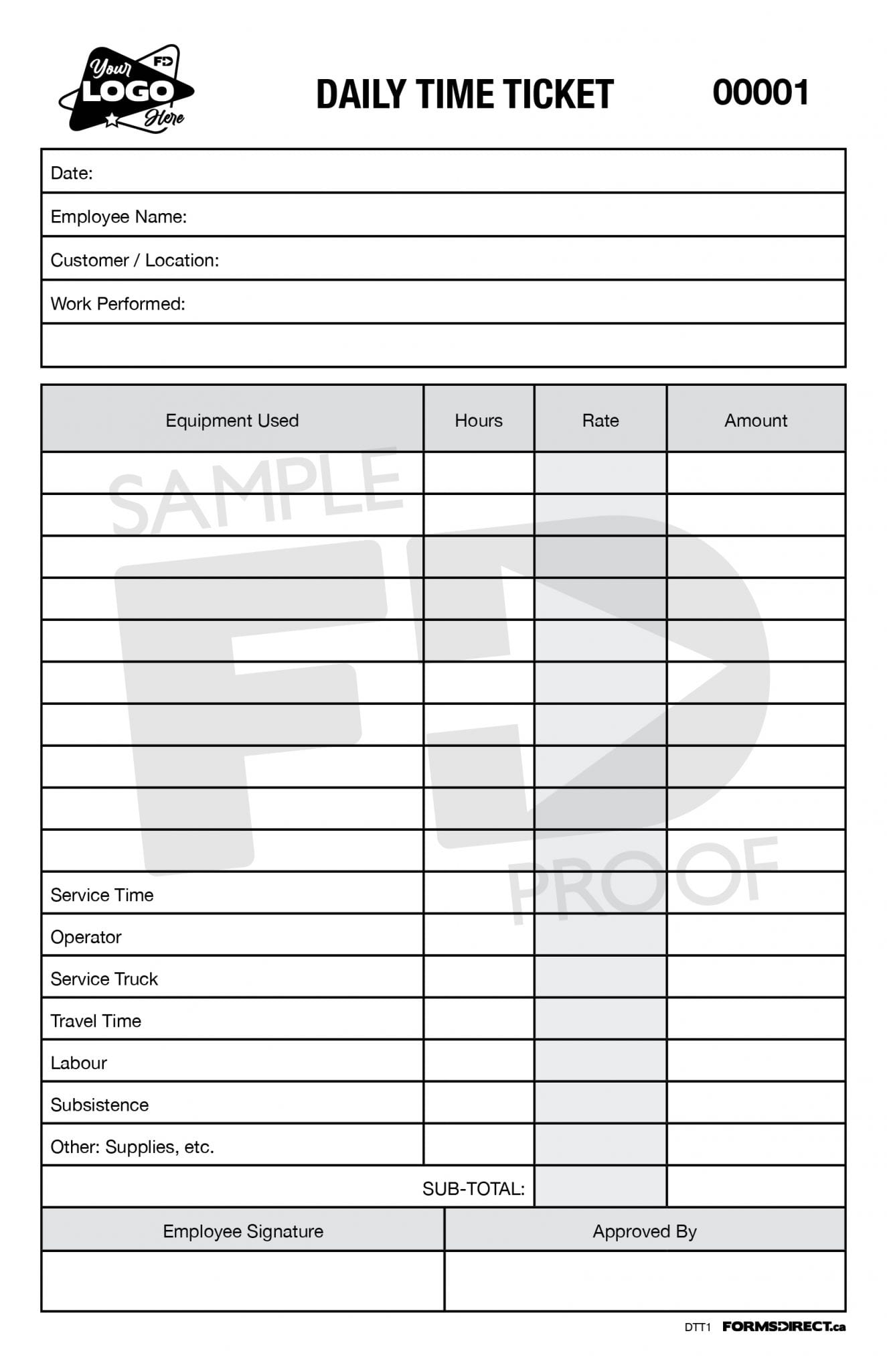 Daily Time Ticket | DTT1 Customizable Form Template | Forms Direct