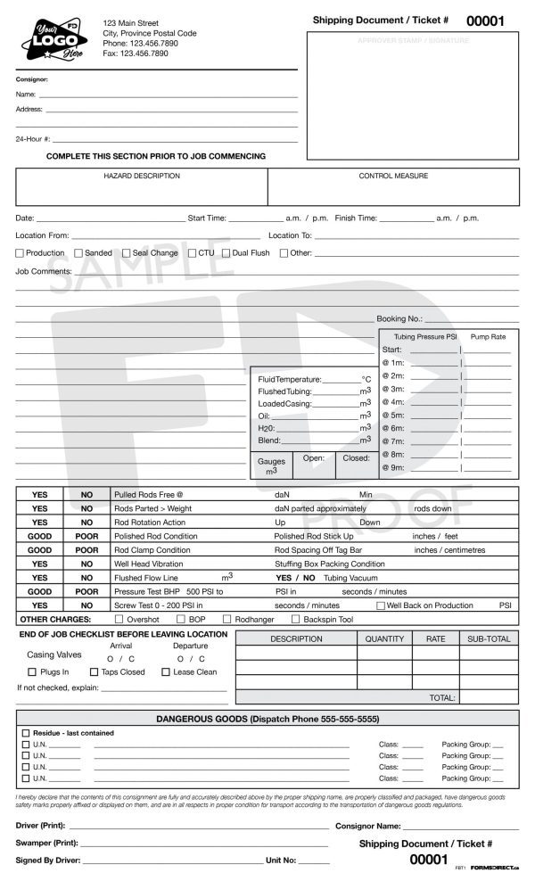 Flushby Truck Ticket | FBT1 Custom Form Template | Forms Direct