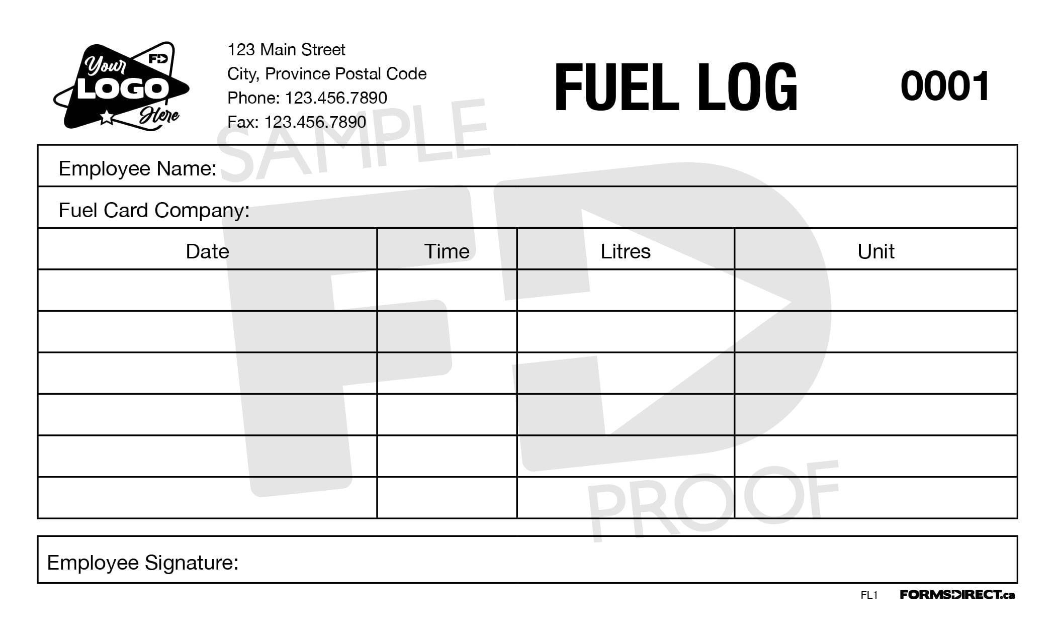 Fuel Log | FL1 Customizable Form Template | Forms Direct