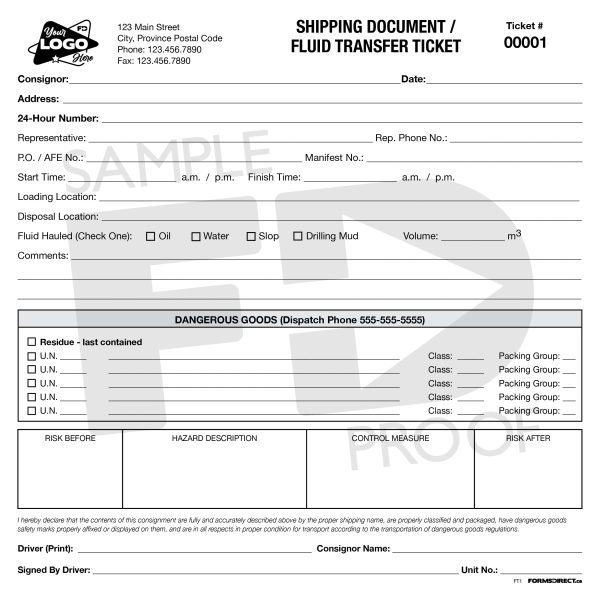 Fluid Transfer Ticket / Shipping Document | FT1 | Forms Direct