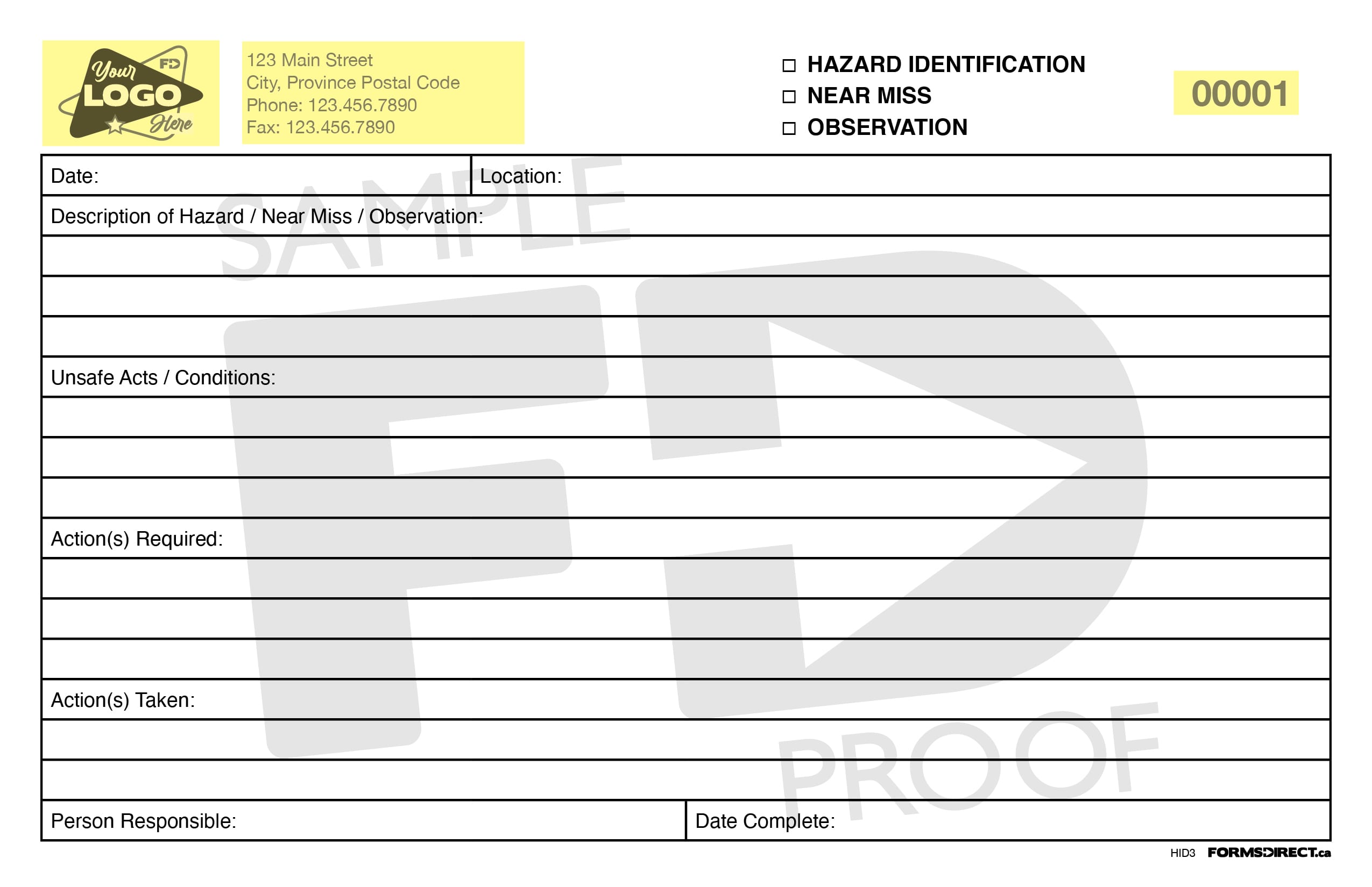 Hazard ID / Near Miss / Observation | HID3 Custom Form | Forms Direct