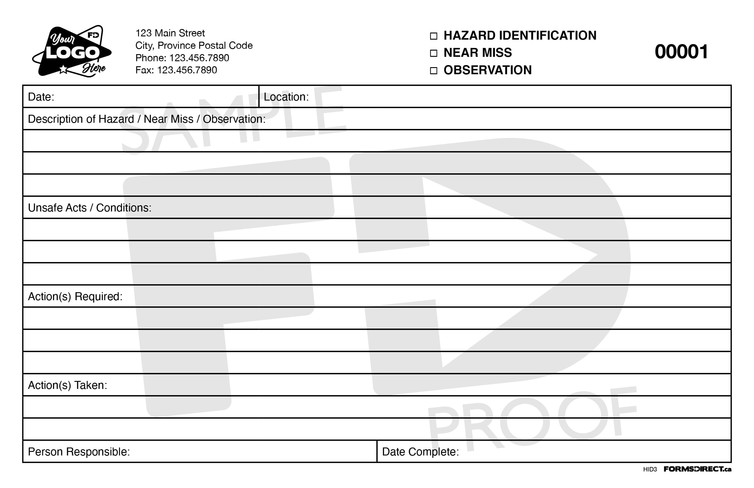 Hazard ID / Near Miss / Observation | HID3 Custom Form | Forms Direct
