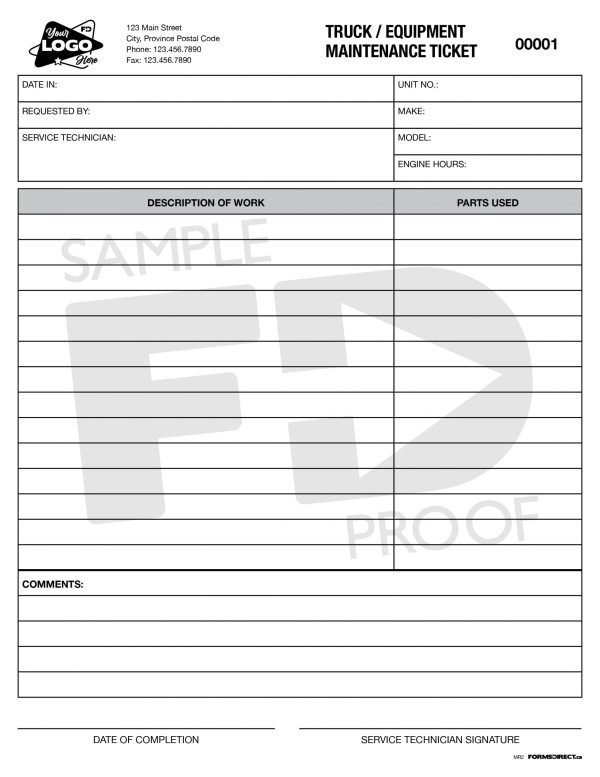 Truck / Equipment Maintenance Ticket | MR2 Custom Form | Forms Direct