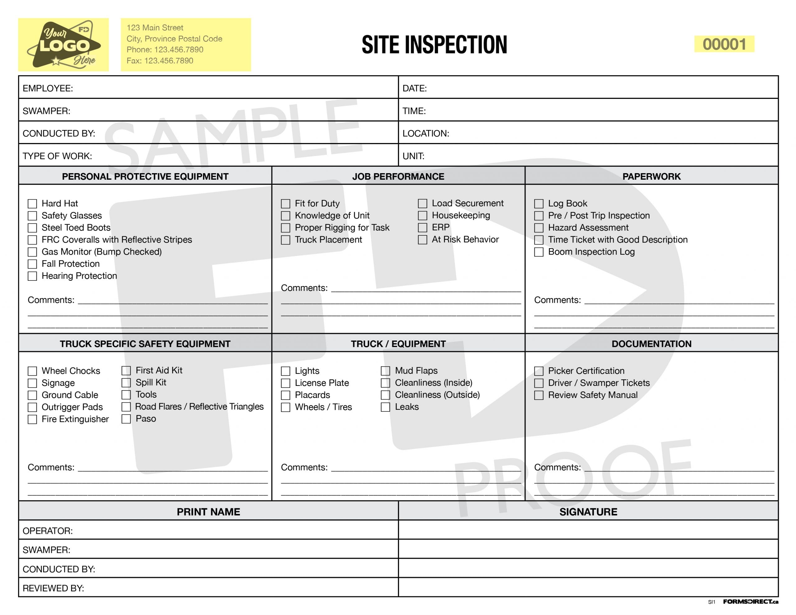 Site Inspection | SI1 Custom Form Template | Forms Direct