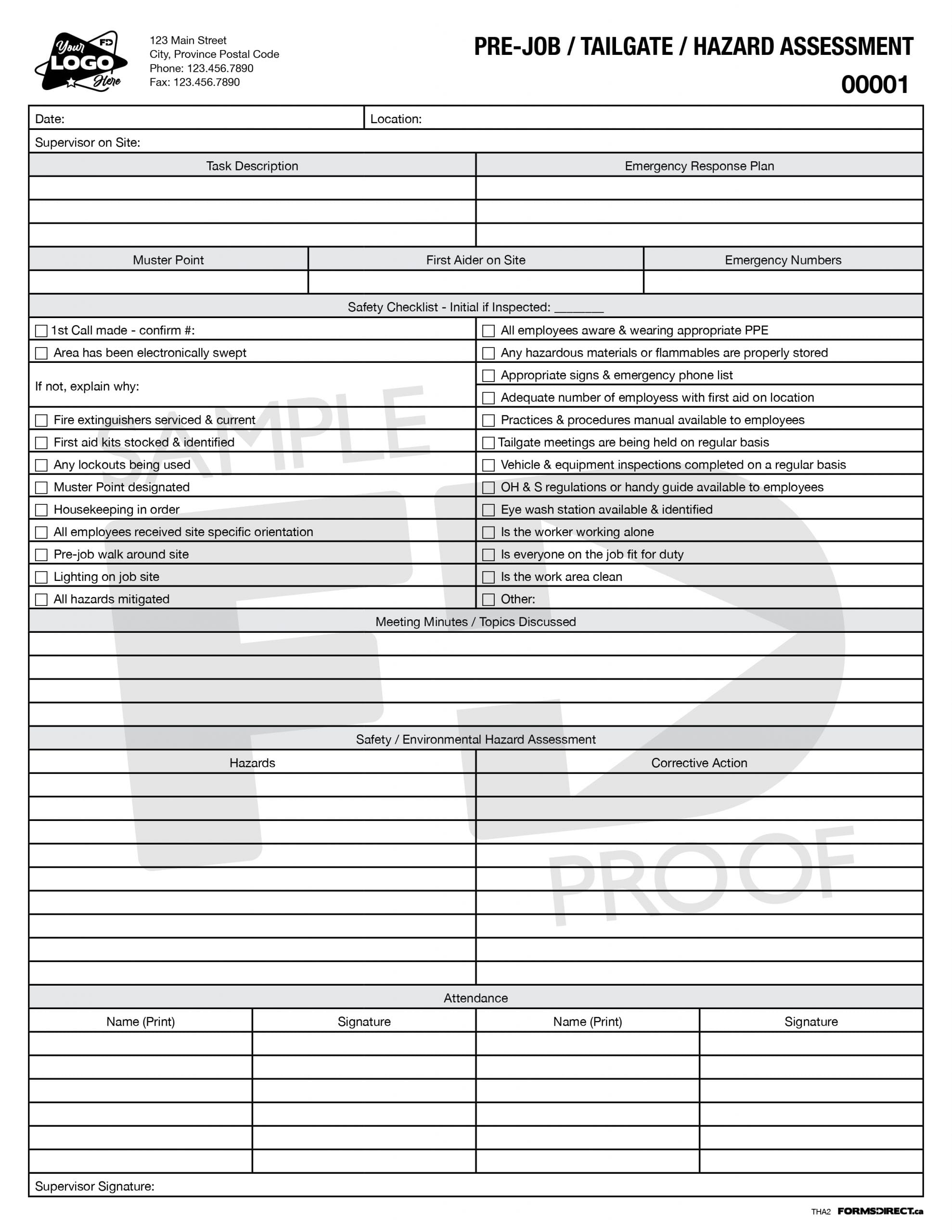 Pre-Job Hazard Assessment | THA2 Custom Template | Forms Direct