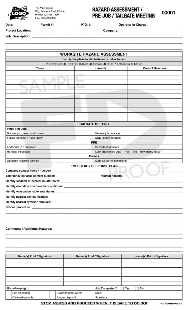 Task Hazard Assessment | THA3 Custom Card Template | Forms Direct