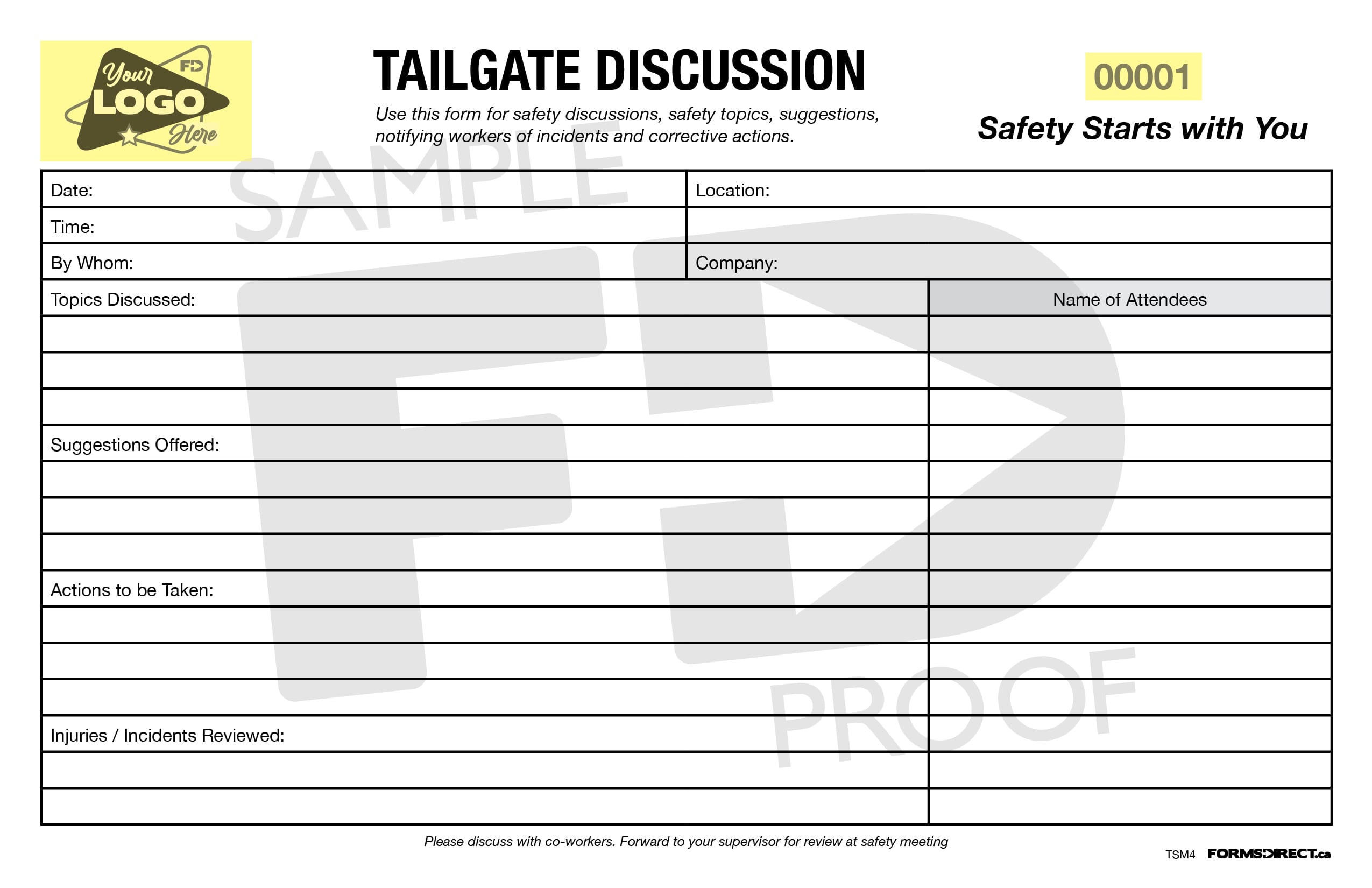 Tailgate Discussion | TSM4 Custom Safety Form Template | Forms Direct