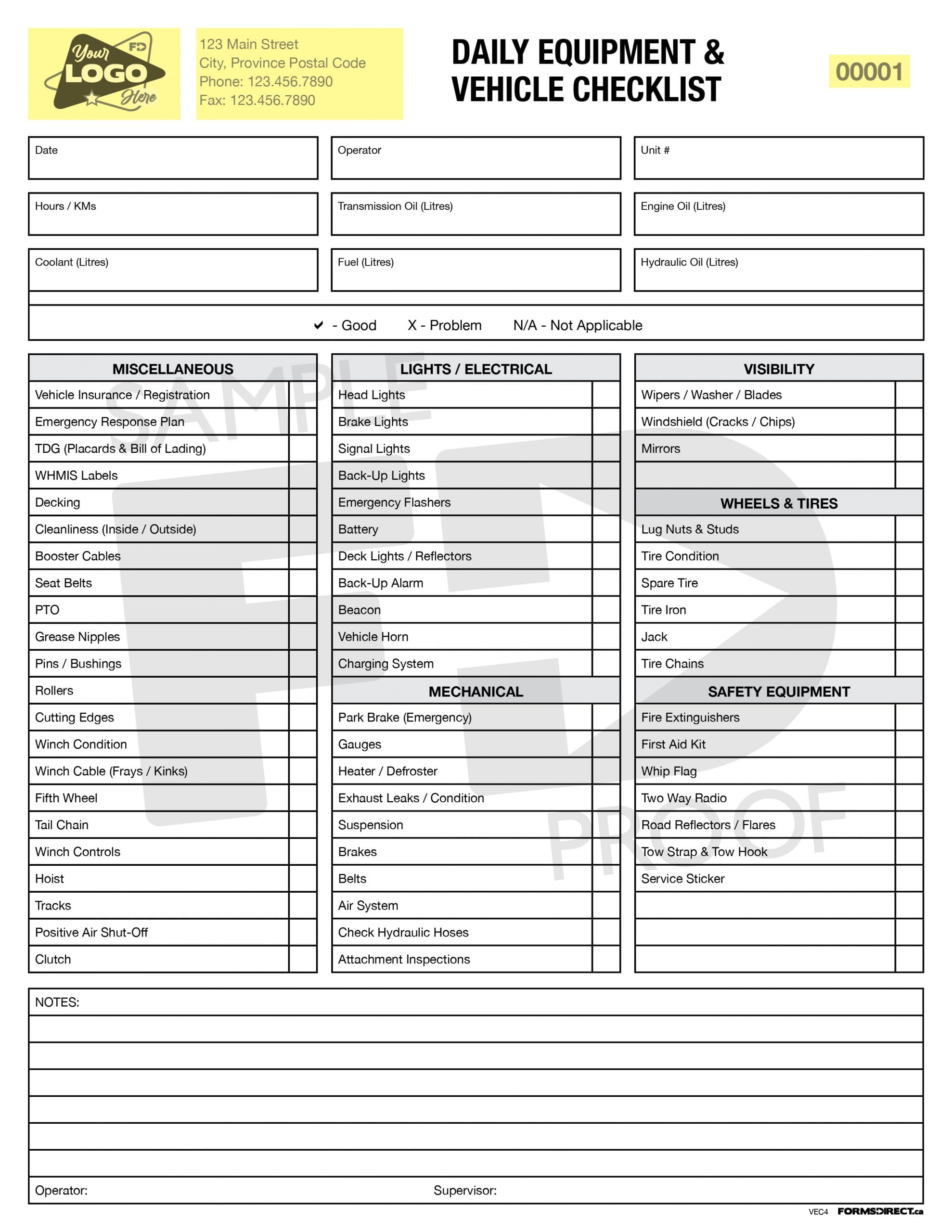 Daily Equipment & Vehicle Checklist | VEC4 Custom Form | Forms Direct