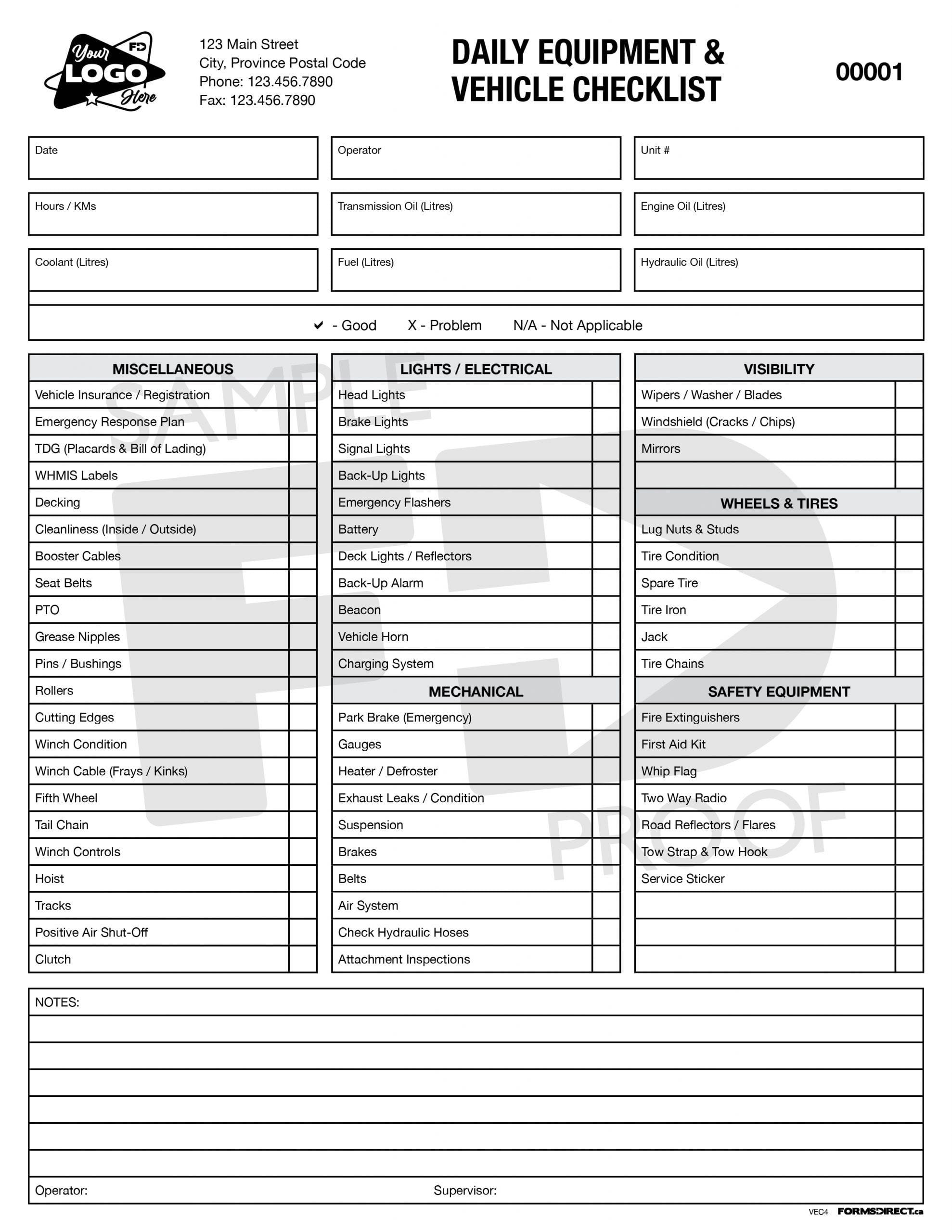 Daily Equipment & Vehicle Checklist | VEC4 Custom Form | Forms Direct