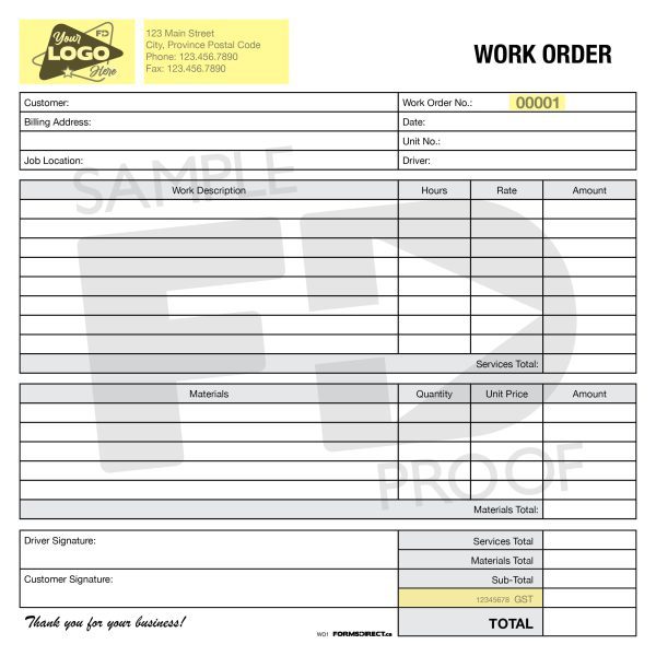 Work Order | WO1 Custom Form Template | Forms Direct