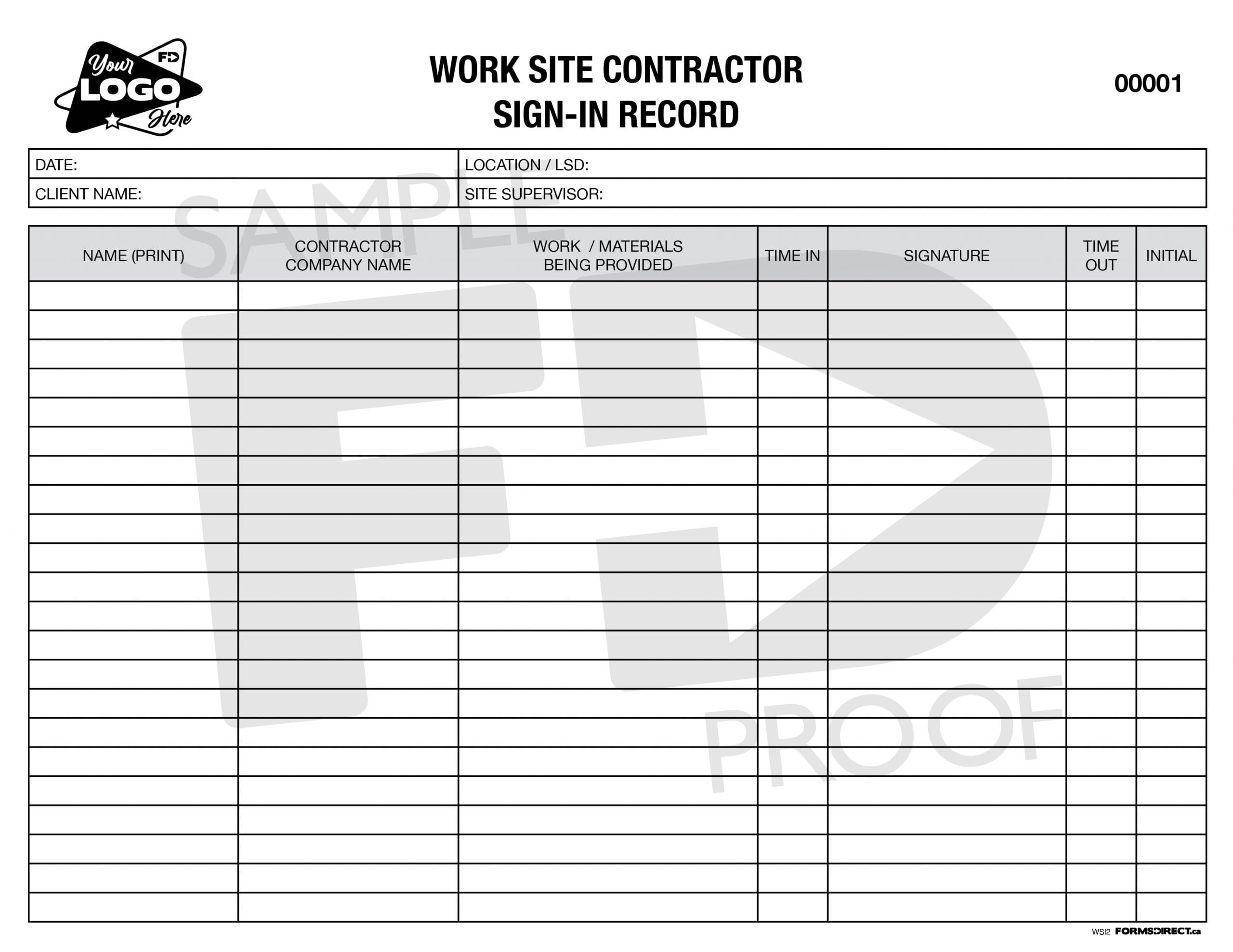 Worksite Contractor Sign-in Record | WSI2 Custom Form | Forms Direct