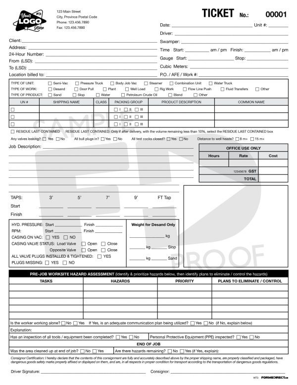 Oilfield Work Ticket | WT3 Custom Form Template | Forms Direct