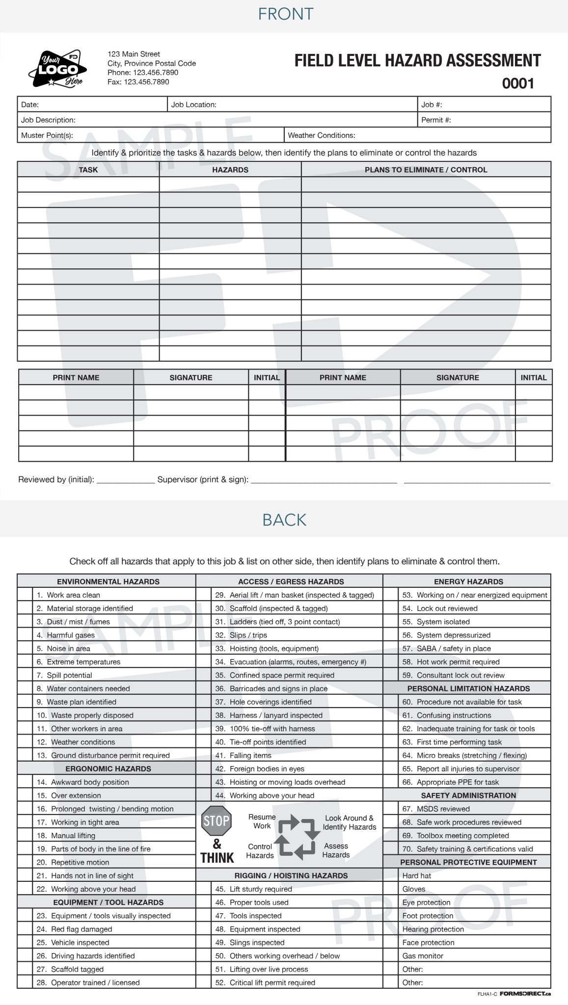 FLHA Card | FLHA1C Template | Forms Direct
