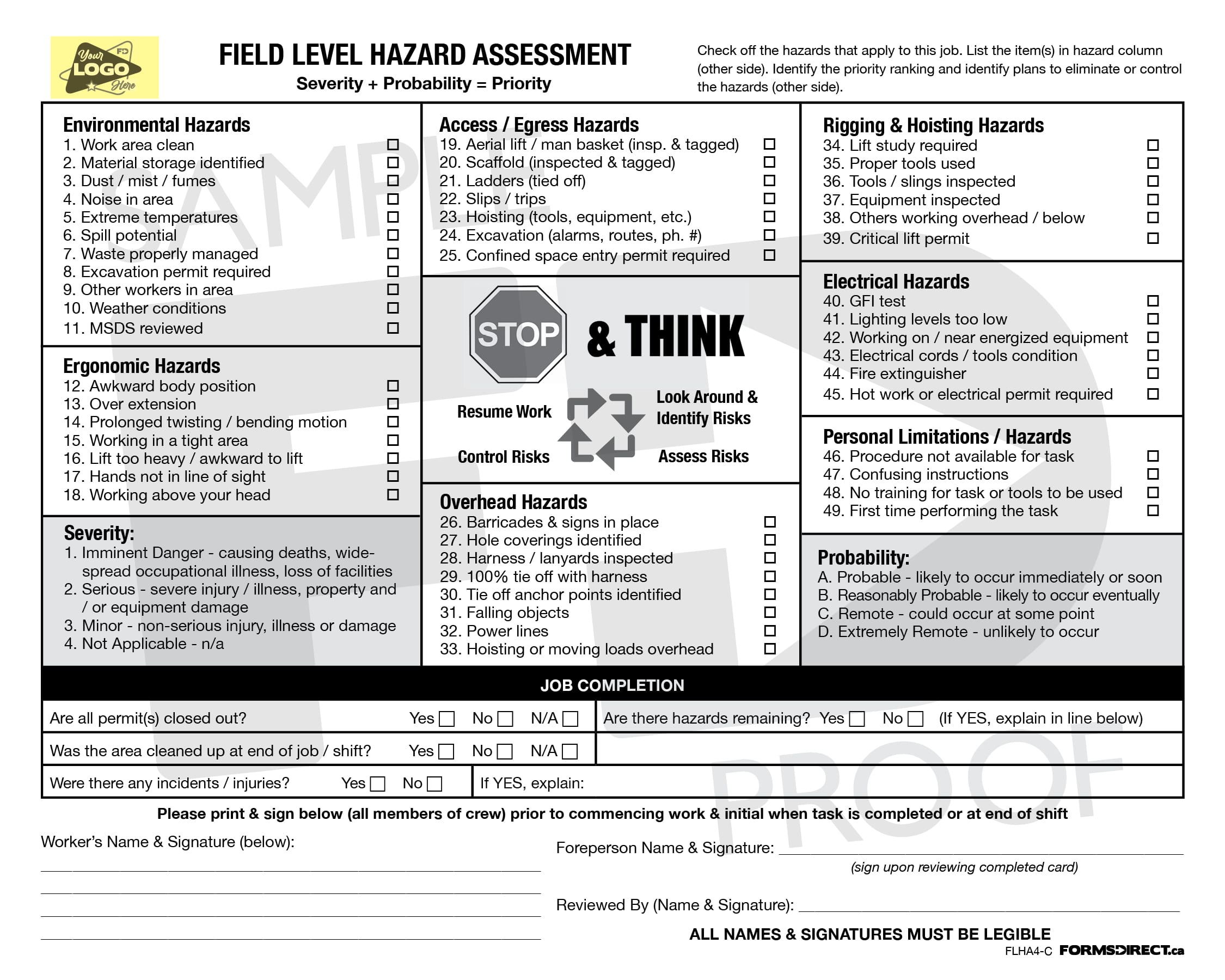FLHA Card | FLHA4C Template | Forms Direct