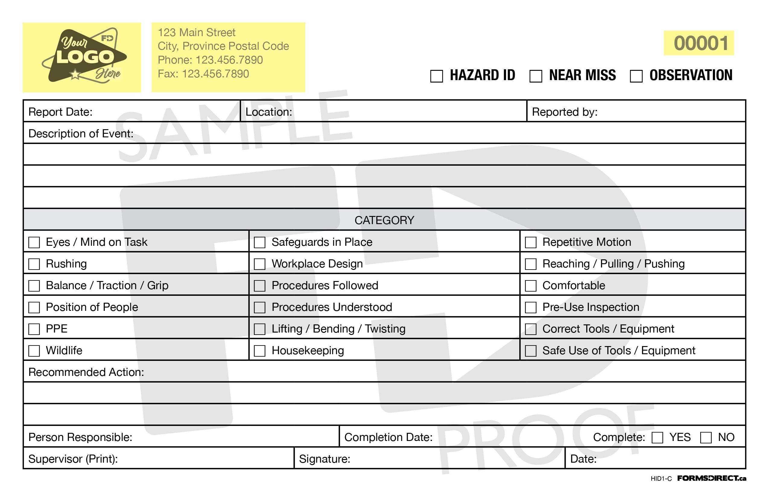 Hazard ID / Near Miss Card | HID1C Custom Template | Forms Direct