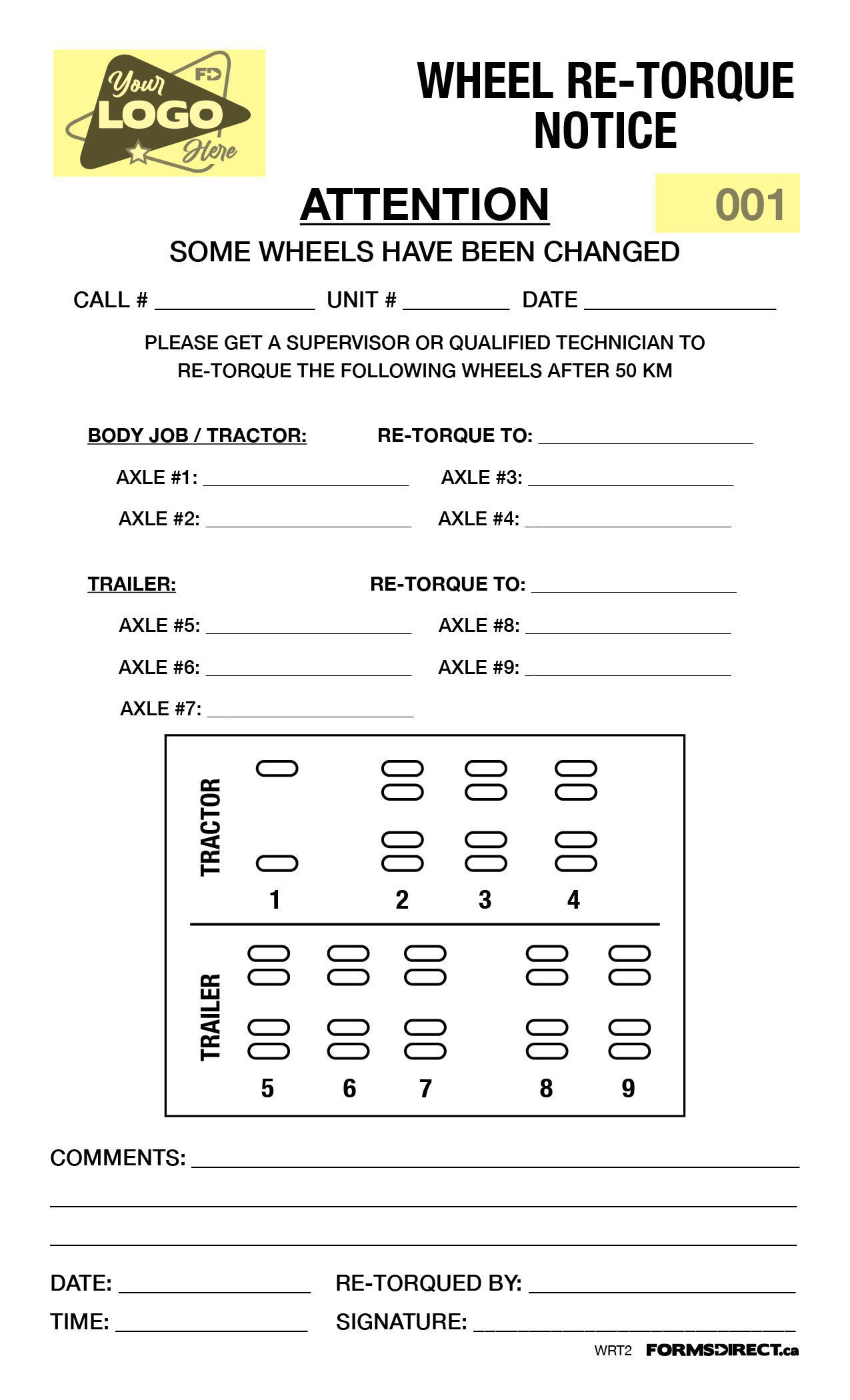 Wheel Re-Torque Notice | WRT2 | Forms Direct