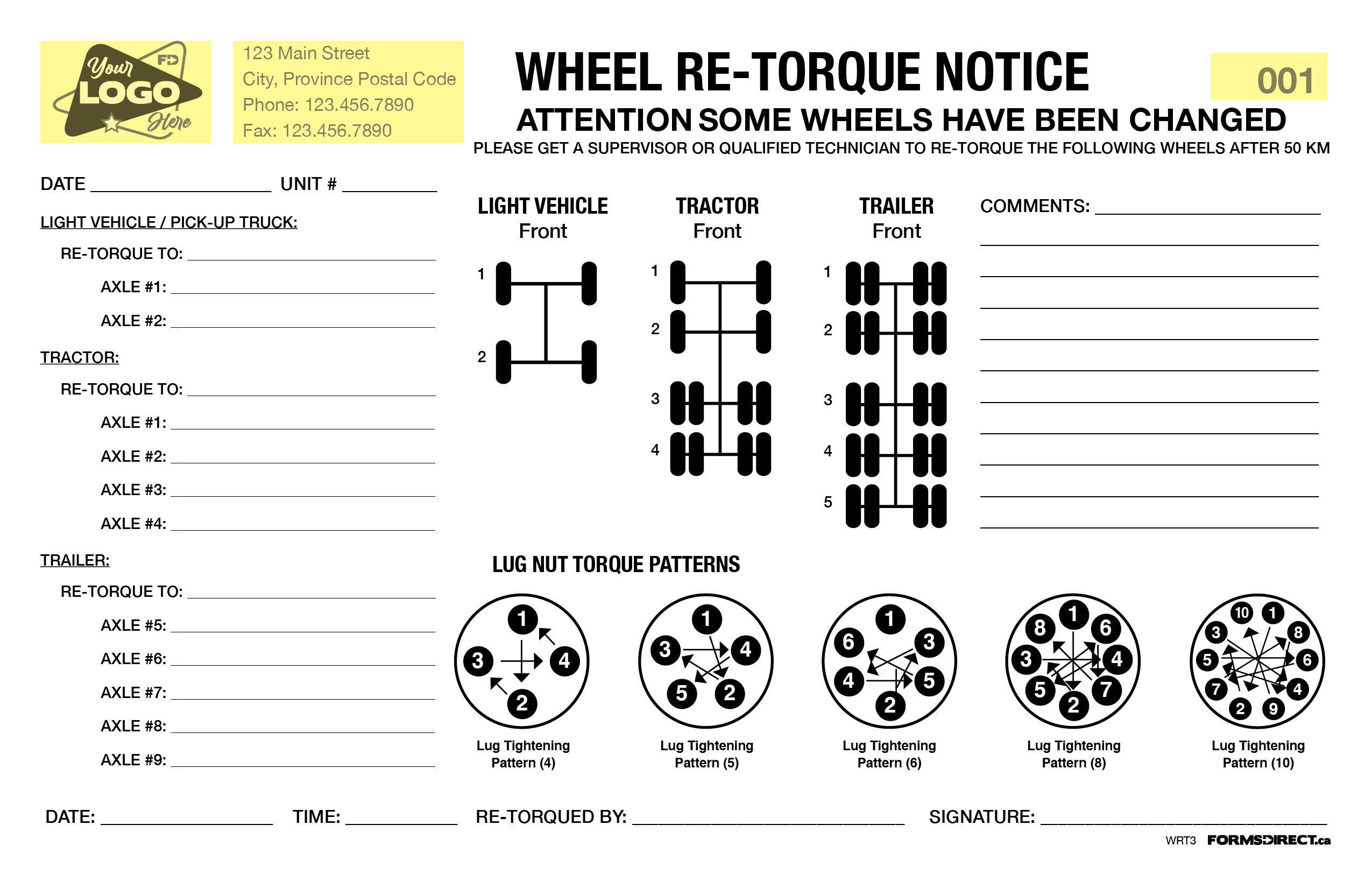 Wheel Re-Torque Notice | WRT3 | Forms Direct