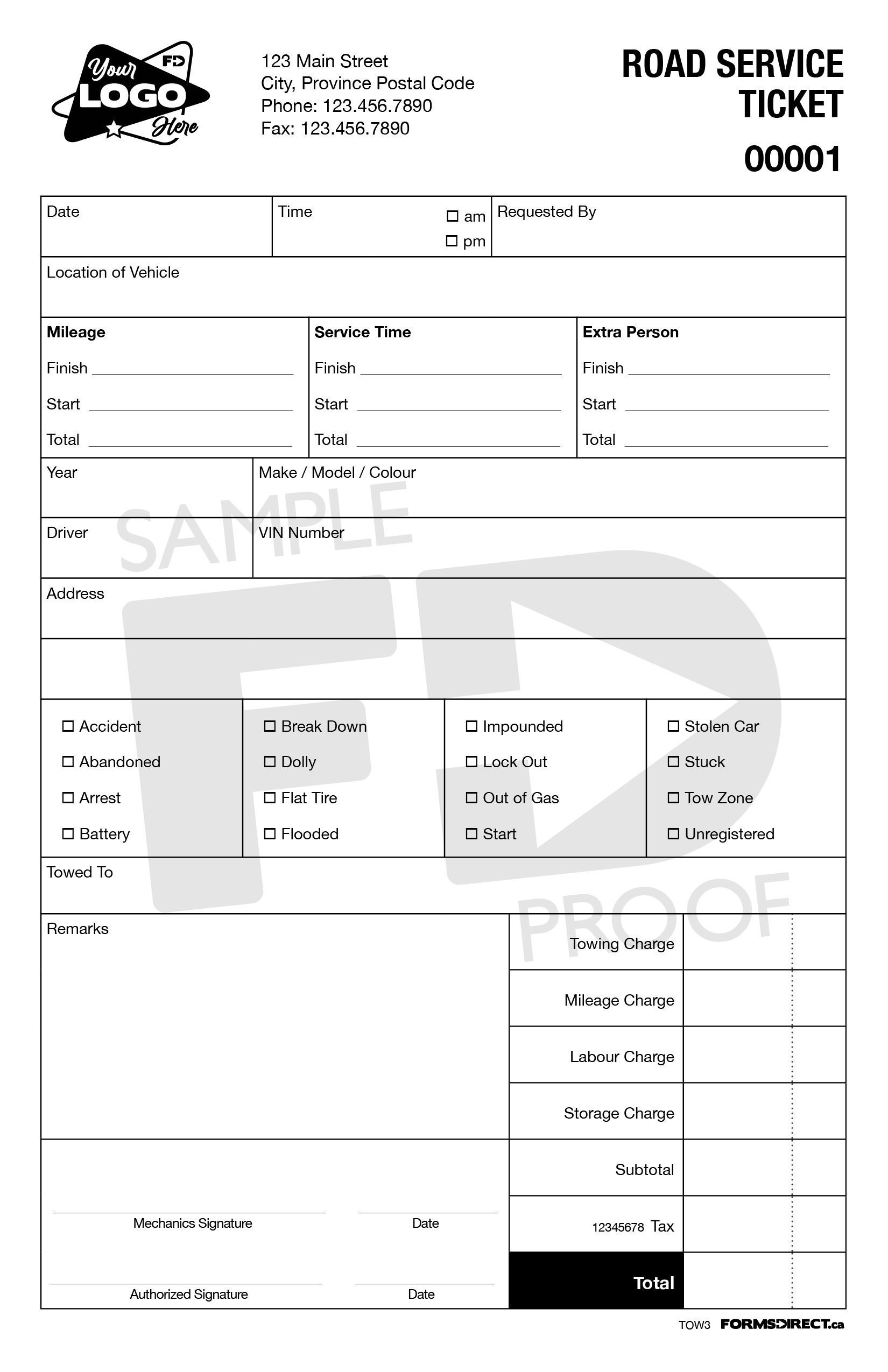 Road Service Ticket | TOW3 Custom Form Template | Forms Direct