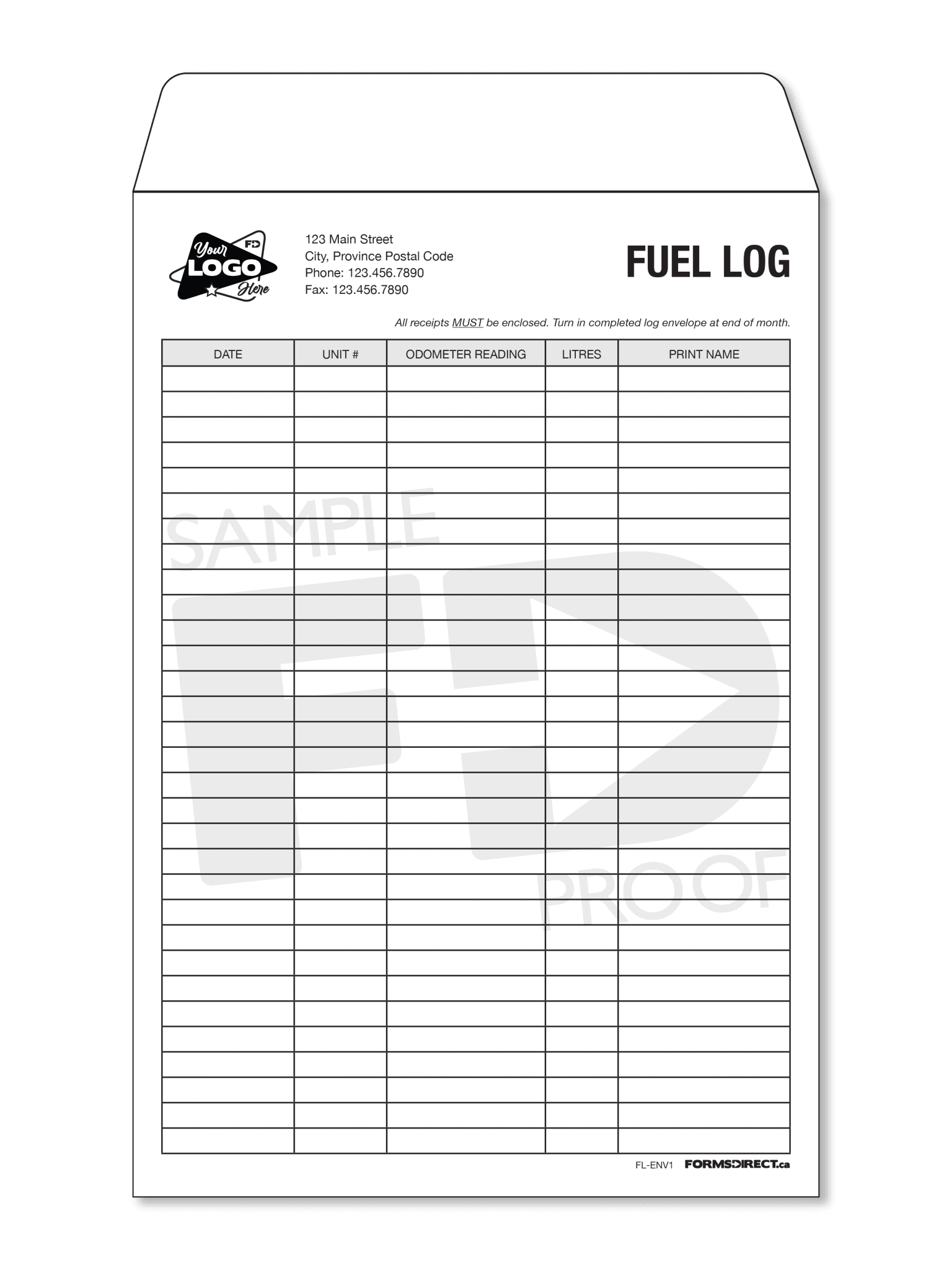 Fuel Log Envelope | FL-ENV1 | Forms Direct