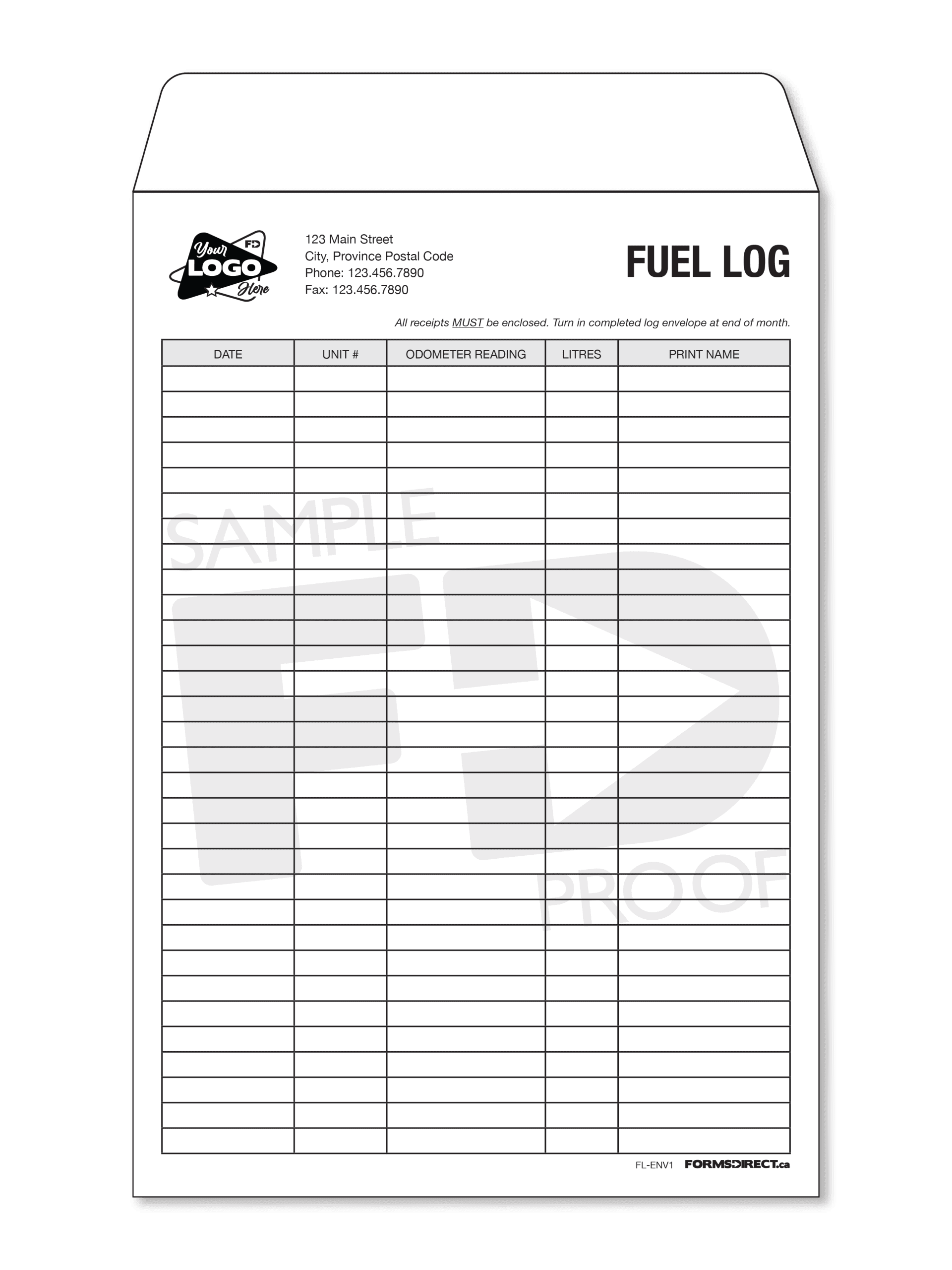 Fuel Log Envelope | FL-ENV1 | Forms Direct