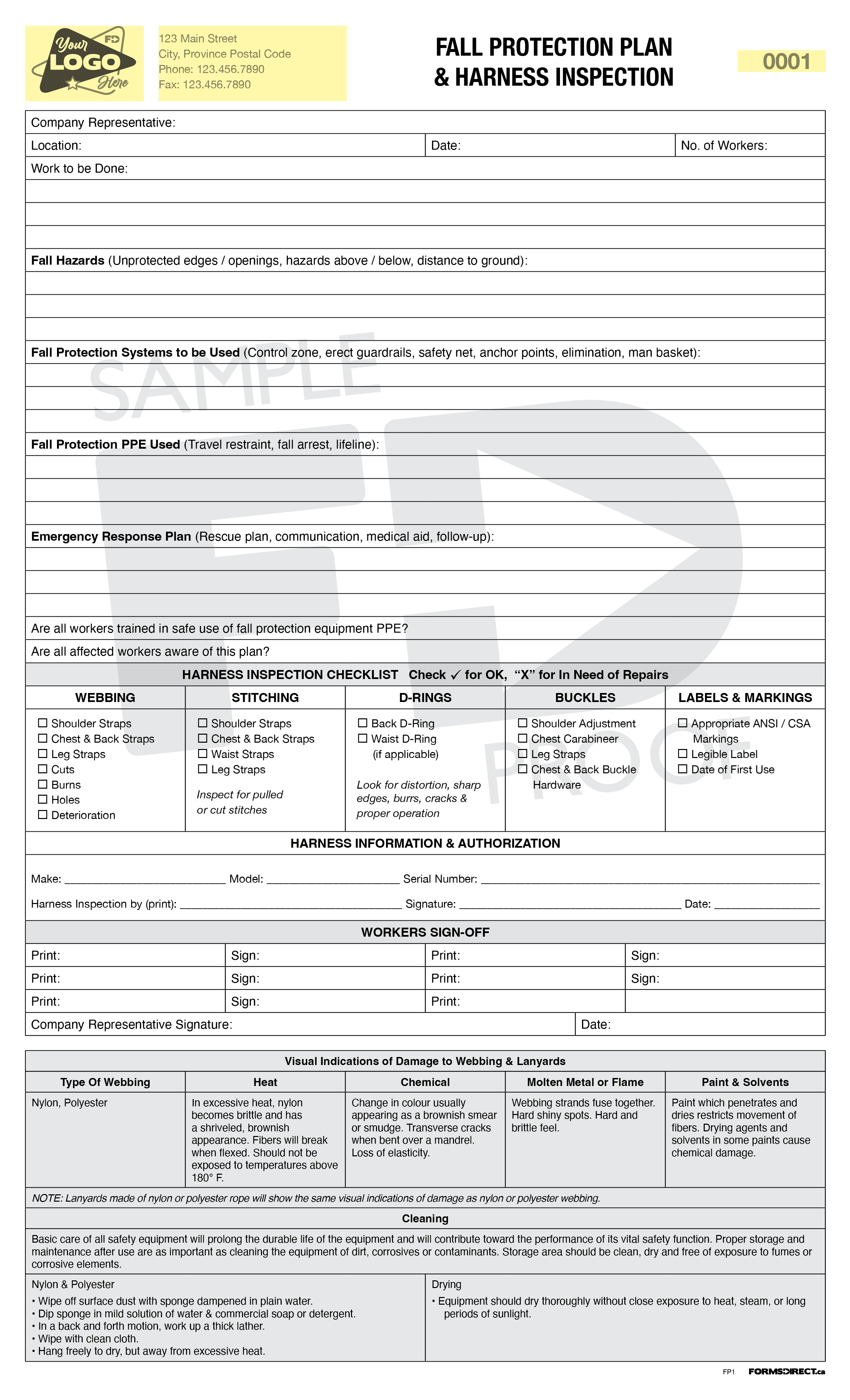 Fall Protection Plan / Harness Inspection | FP1 | Forms Direct