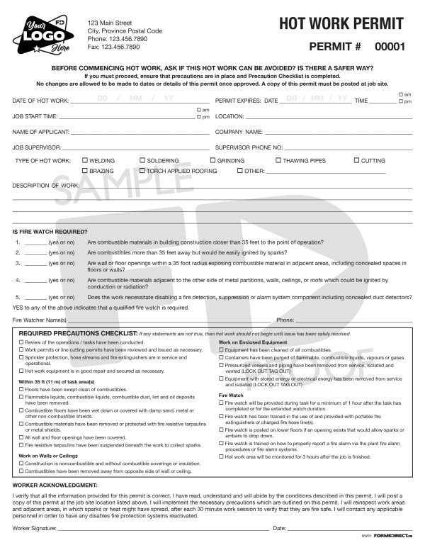 Hot Work Permit | HWP1 Form Template | Forms Direct