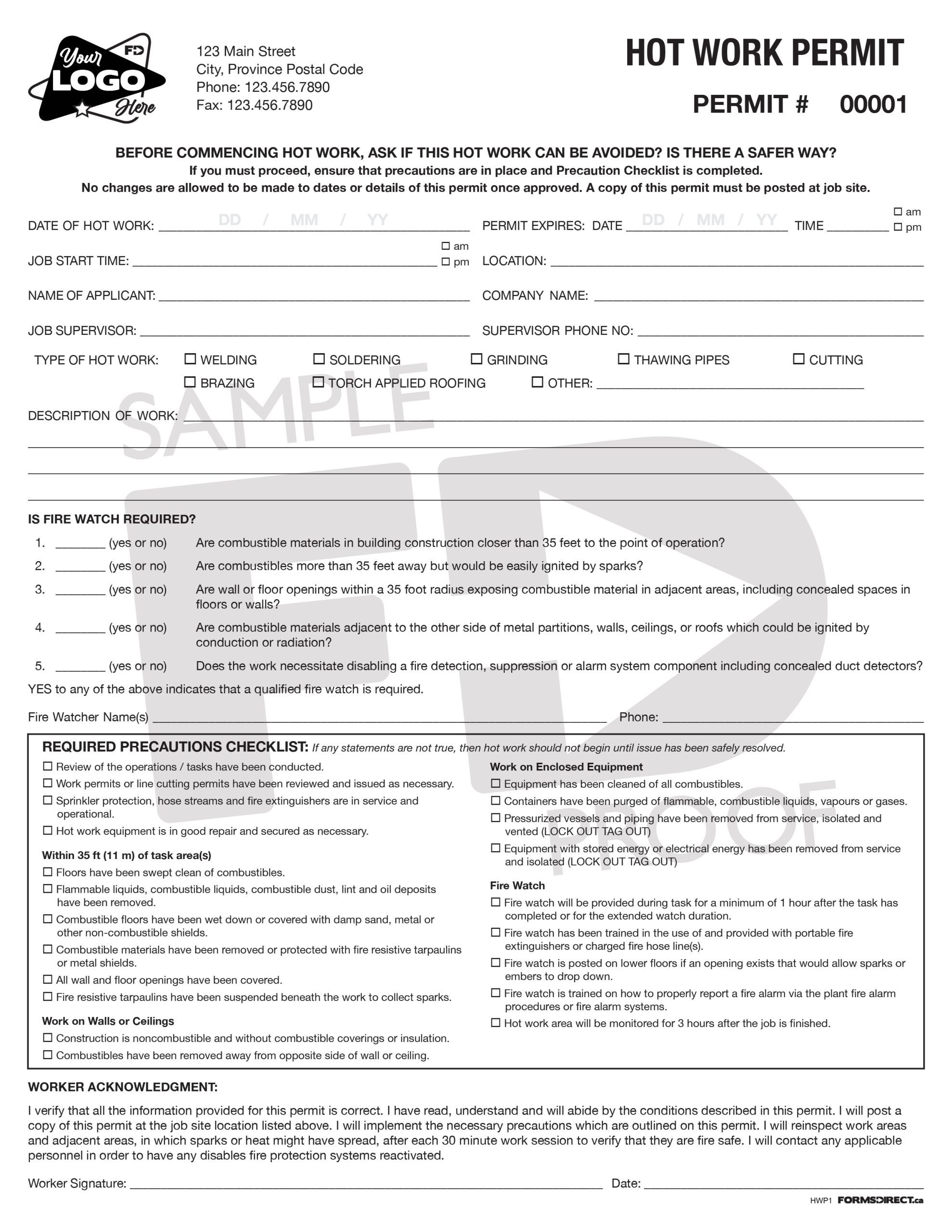 Hot Work Permit | HWP1 Form Template | Forms Direct