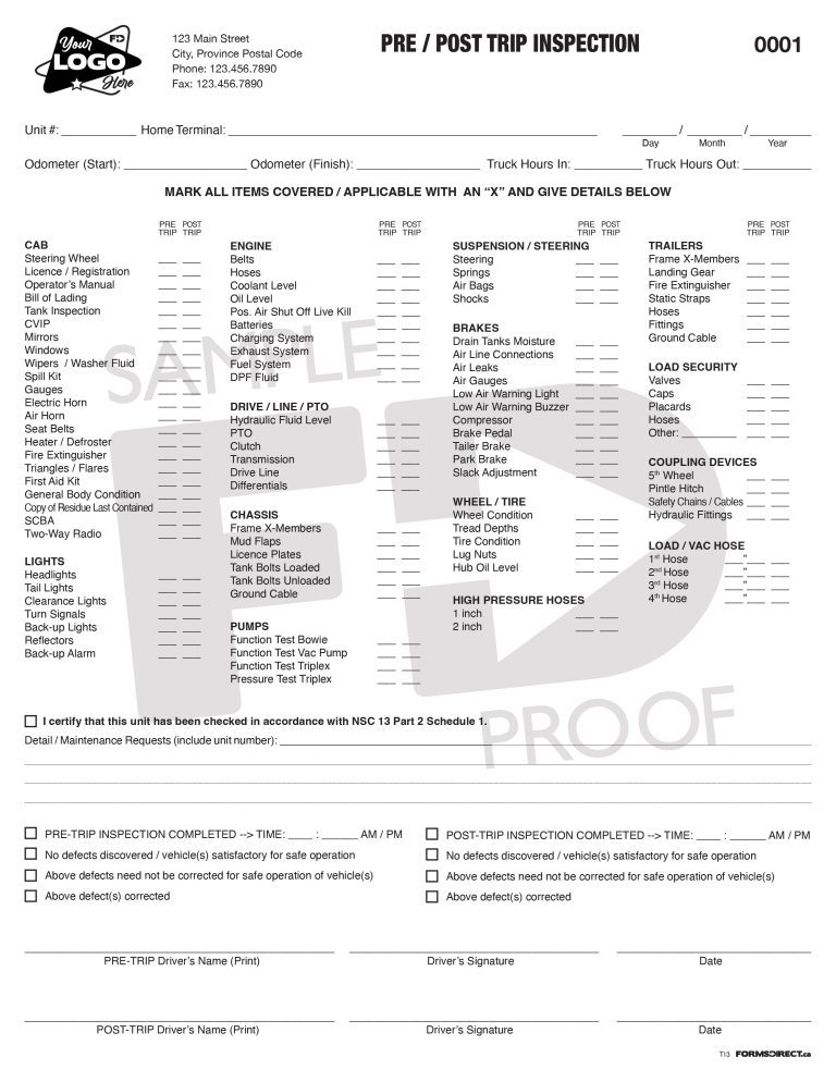 Vehicle & Equipment Inspections Template Library | Forms Direct