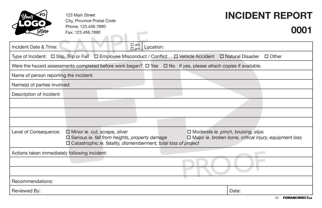 Incident Report | IR1 Form Template | Forms Direct