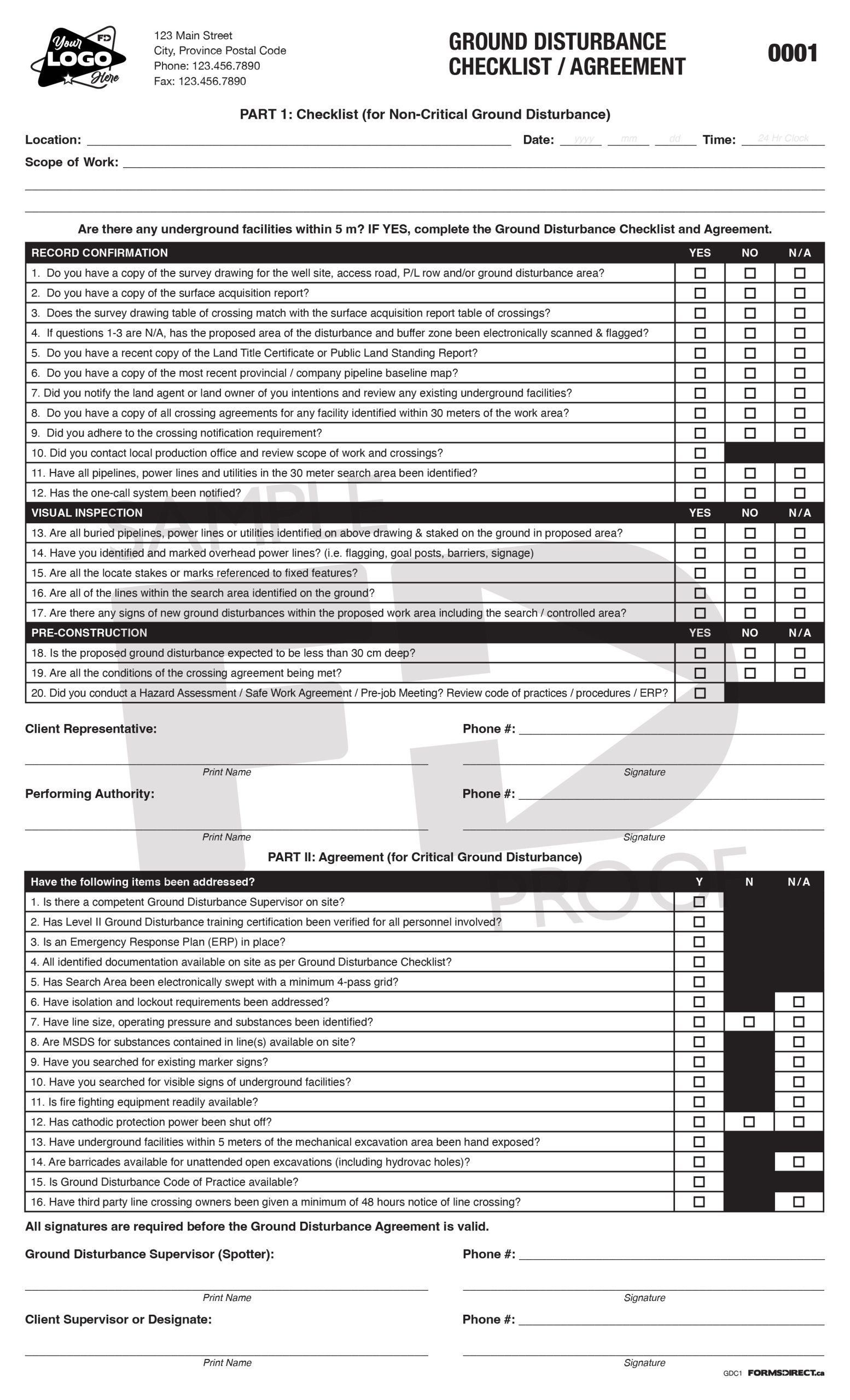 Ground Disturbance Checklist | GDC1 | Forms Direct