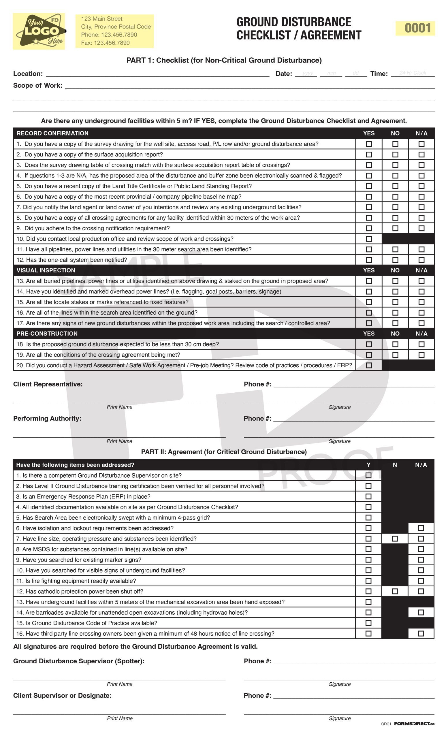 Ground Disturbance Checklist | GDC1 | Forms Direct