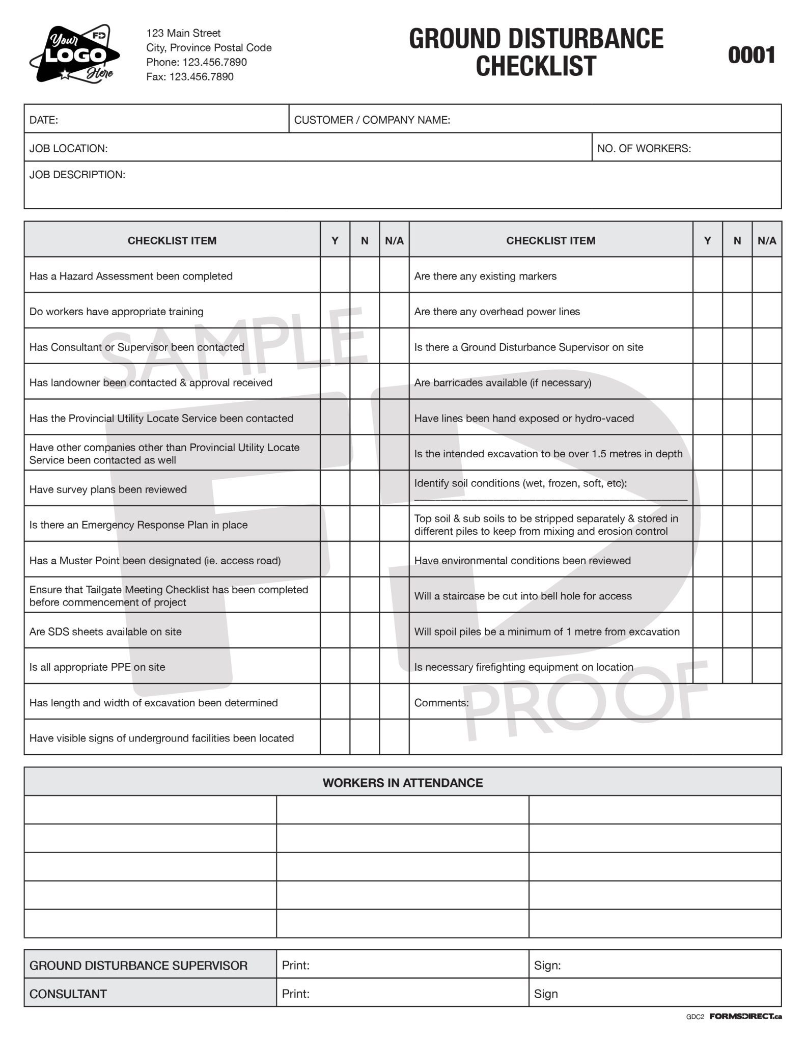 Ground Disturbance Checklist | GDC2 Form Template | Forms Direct