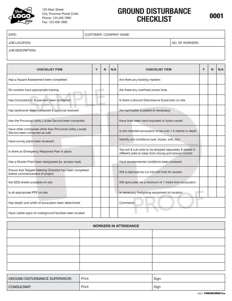 Ground Disturbance Checklist | GDC2 Form Template | Forms Direct