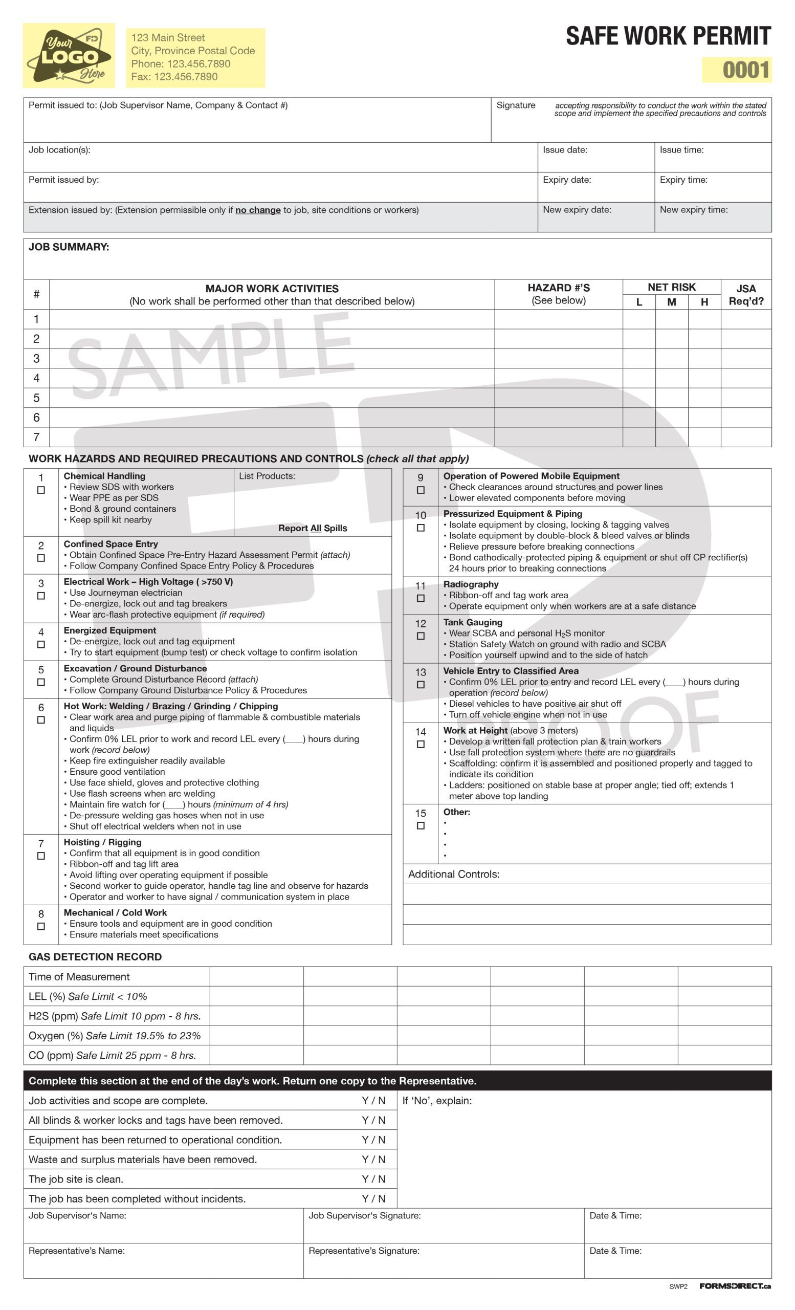 Safe Work Permit | SWP2 | Forms Direct