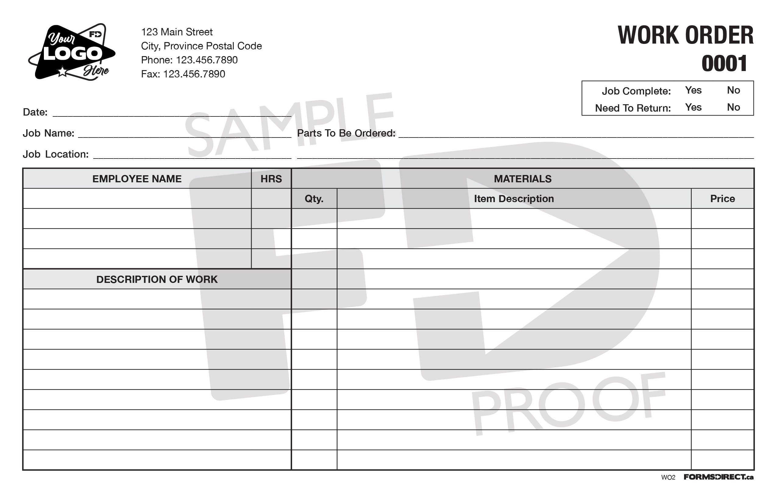 Work Order | WO2 Form Template | Forms Direct